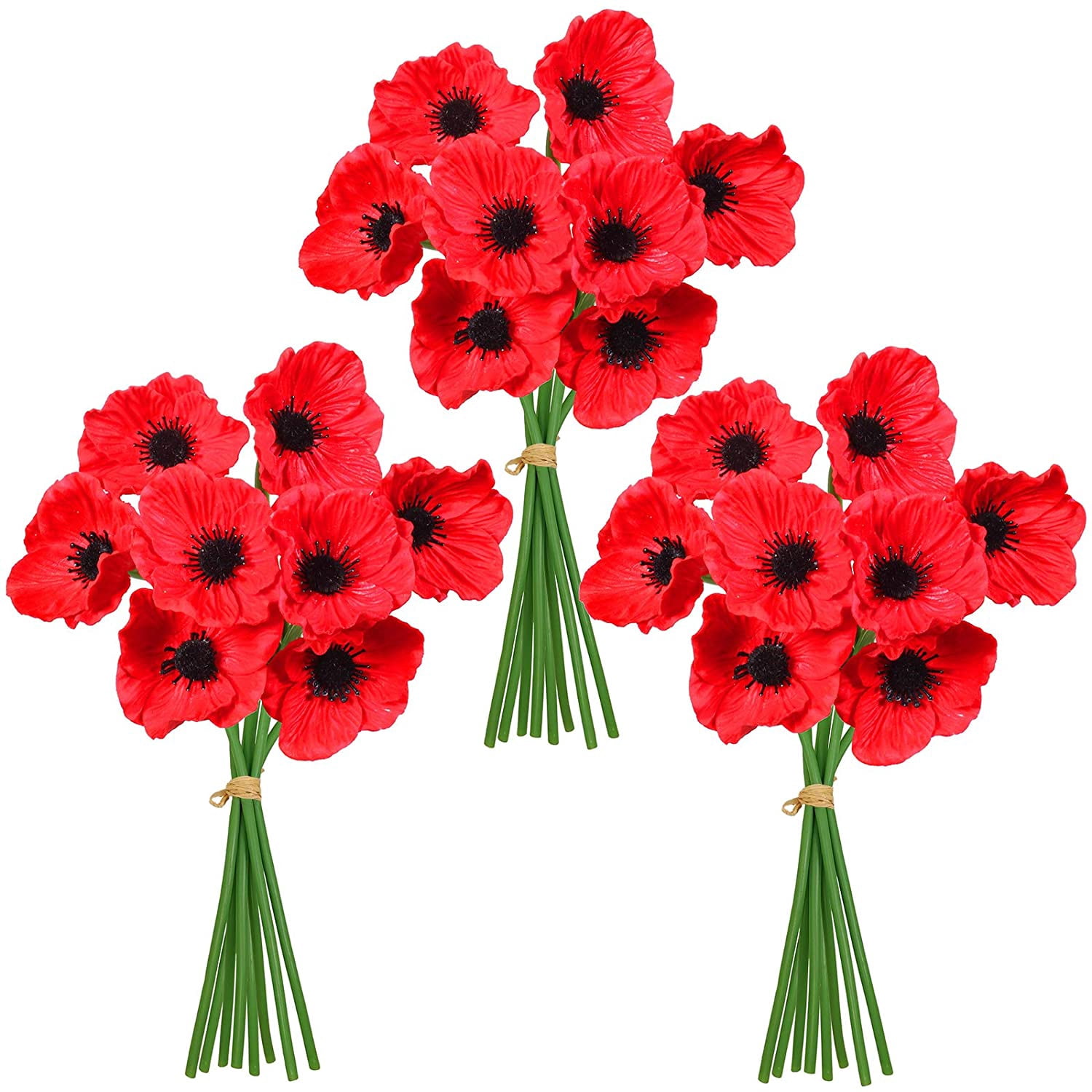 UUGHWW-24 pcs Artificial Red Flower Stems PU Real Touch Flower Fake ...