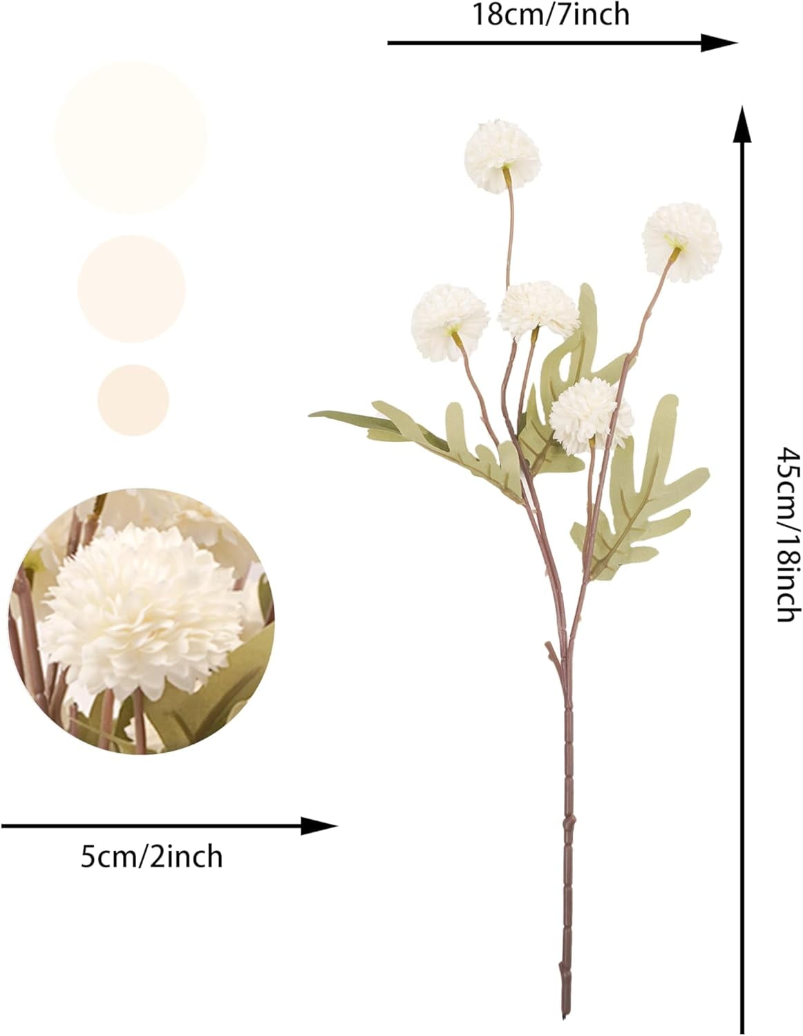 UUGHWW-25 Heads Pom Pom Mum Artificial Flowers, 18" Long Stem Faux Silk ...