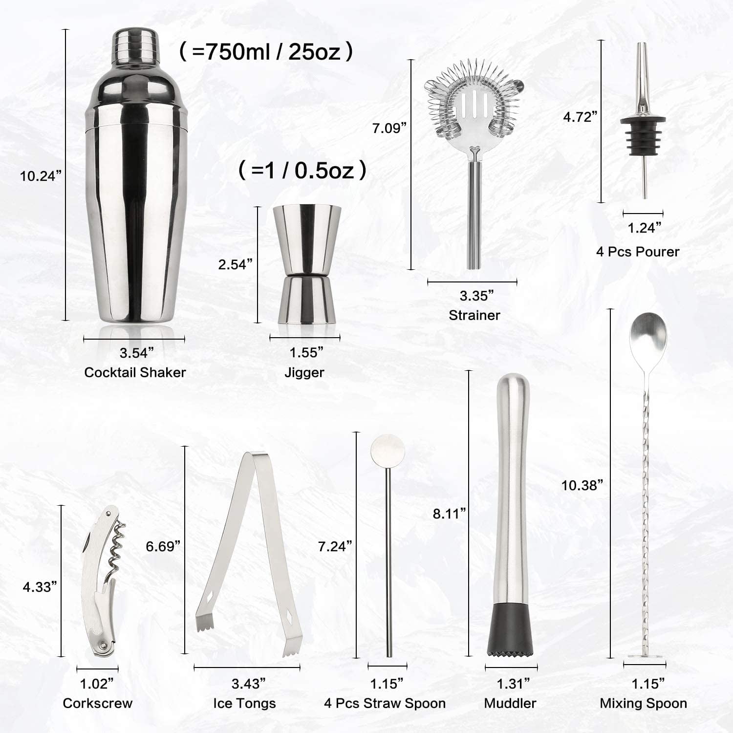 UUGHWW-25 oz Cocktail Shaker Set 16 Pcs Mixology Bartender Kit with ...
