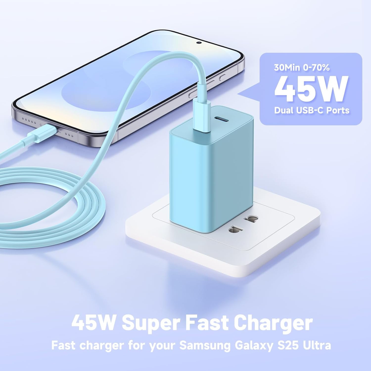 UUGHWW-2port 45W C Wall Charger Compatible with Samsung S25/S24 Ultra,2-Pack Super Fast Wall ...