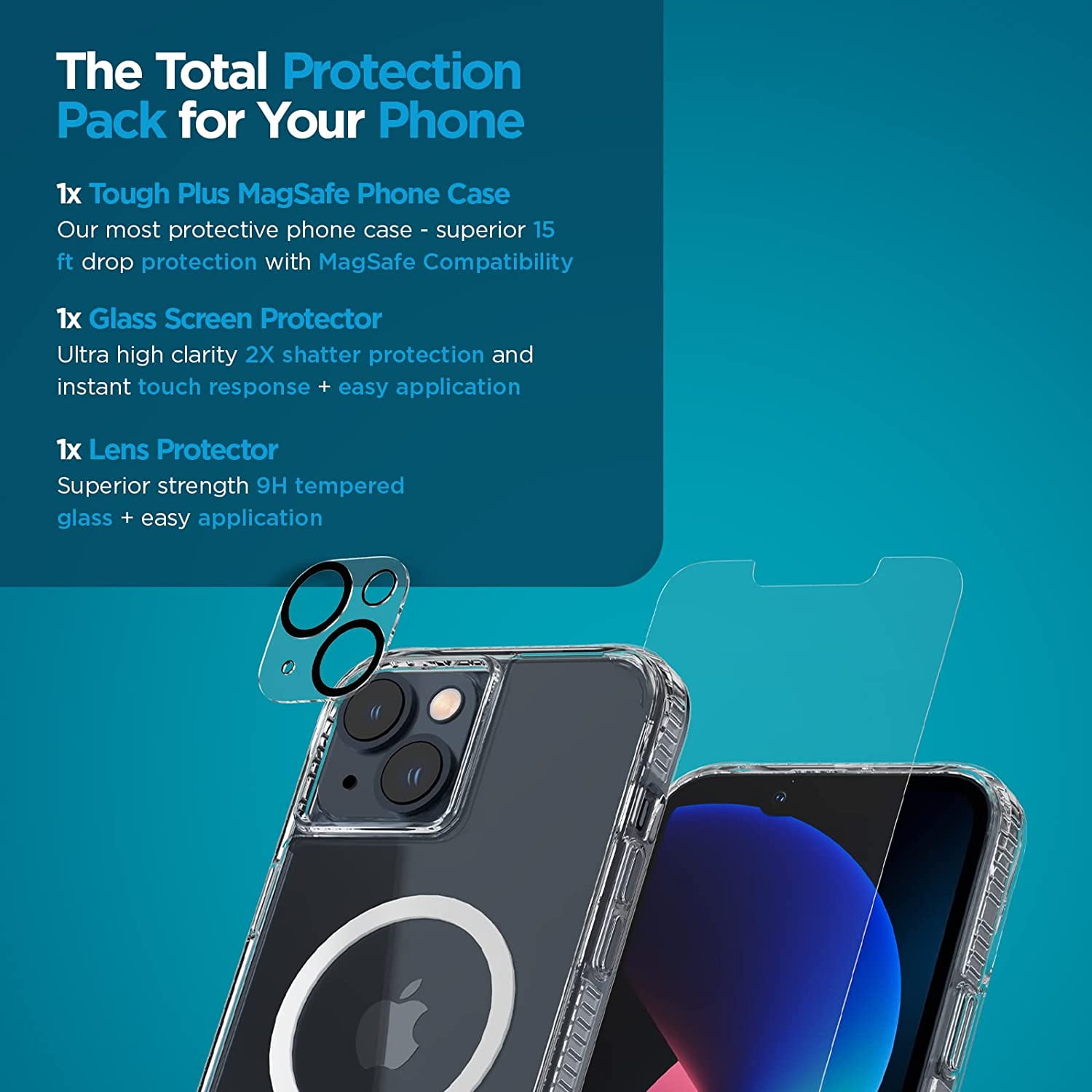 UUGHWW-[3 in 1 Protection Pack - iPhone 14 Case (Tough Clear), Tempered ...