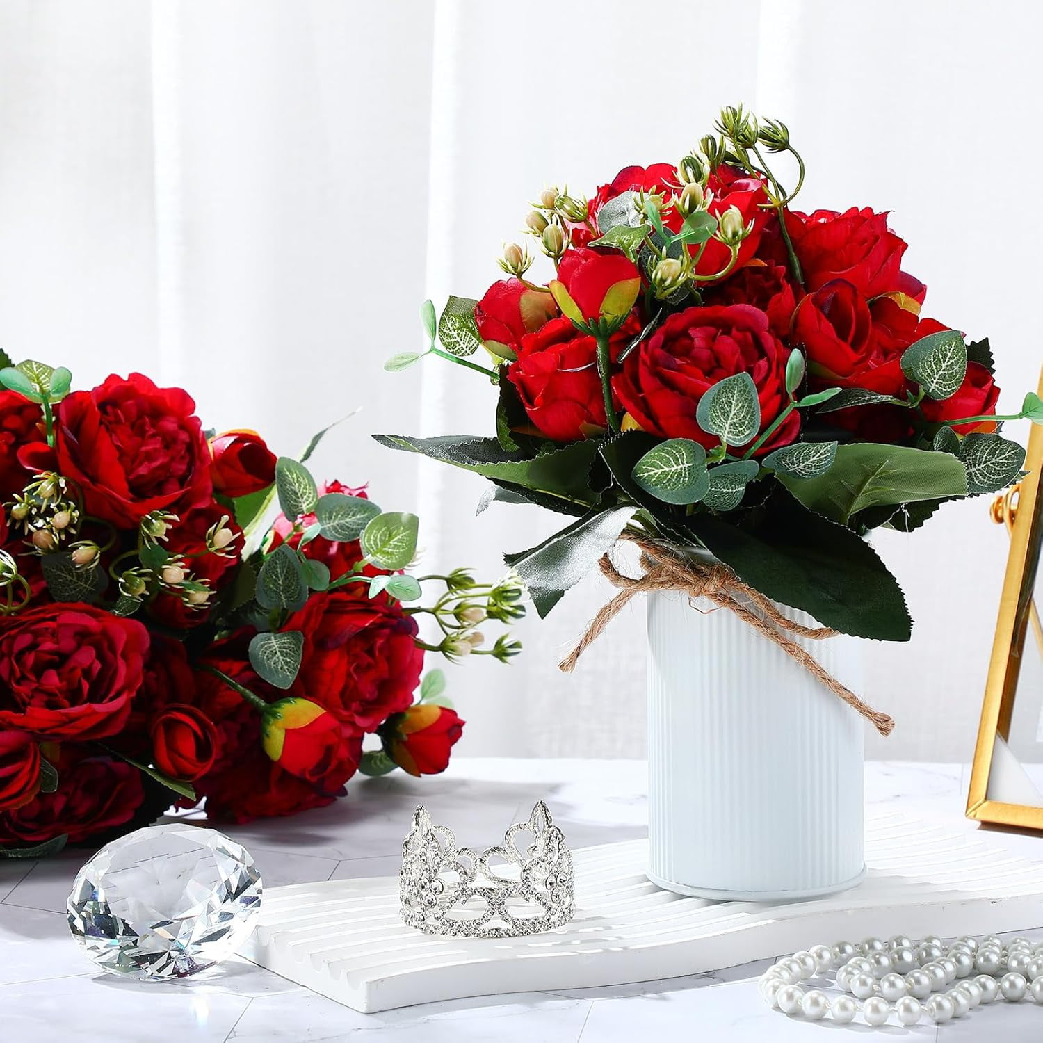 UUGHWW-3 Sets Artificial Peonies Flower Peony Bouquet with Galvanized ...