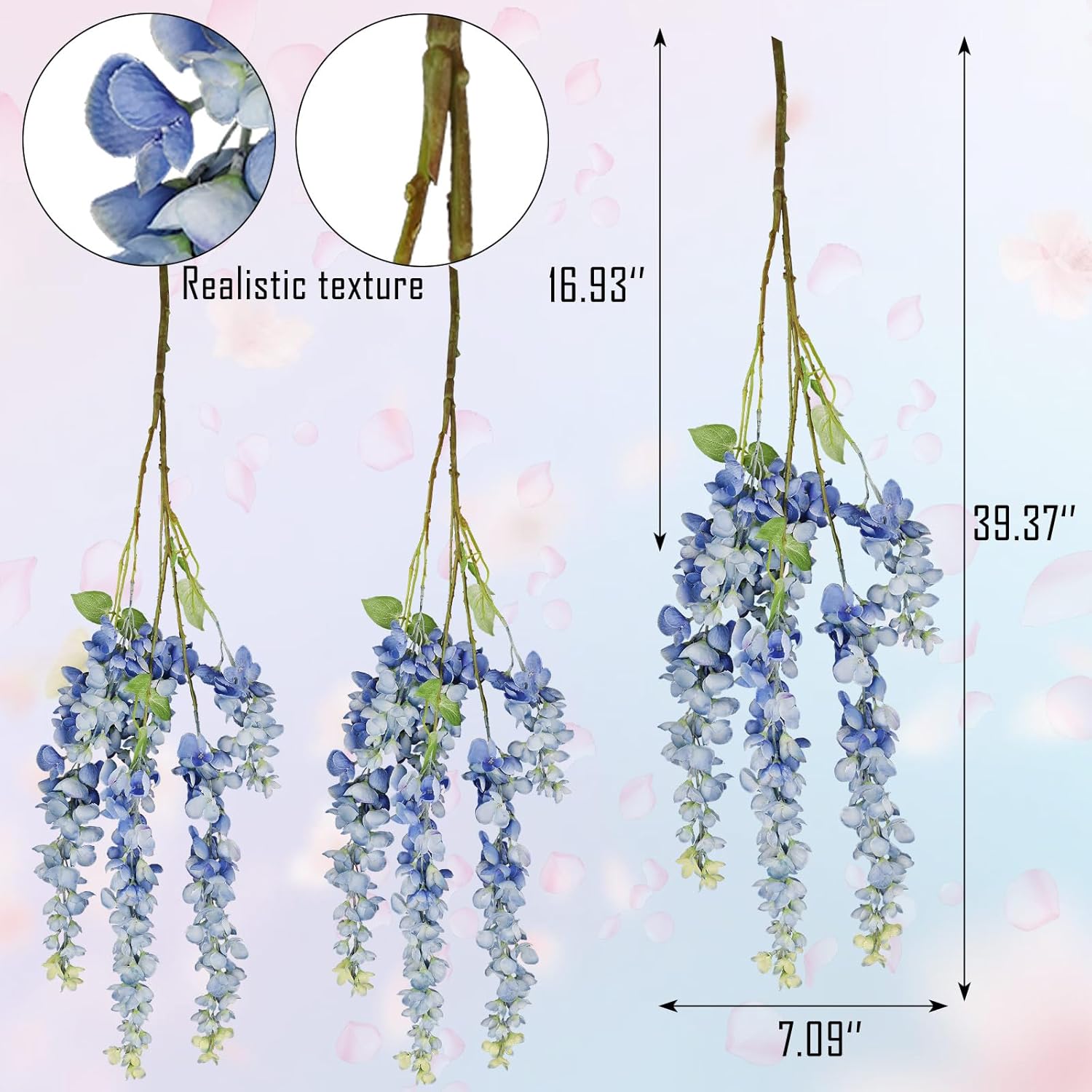 UUGHWW-3 Strands 40 inch Blue Fake Wisteria Hanging Flowers Wall ...