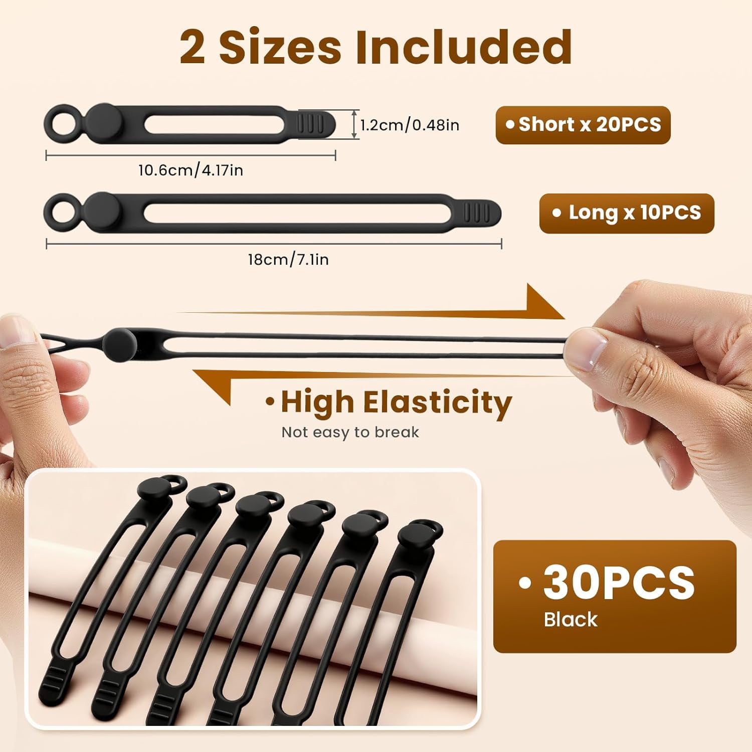UUGHWW-30 Pcs Silicone Data Cable Organizer, Reusable Cable Ties Wire ...