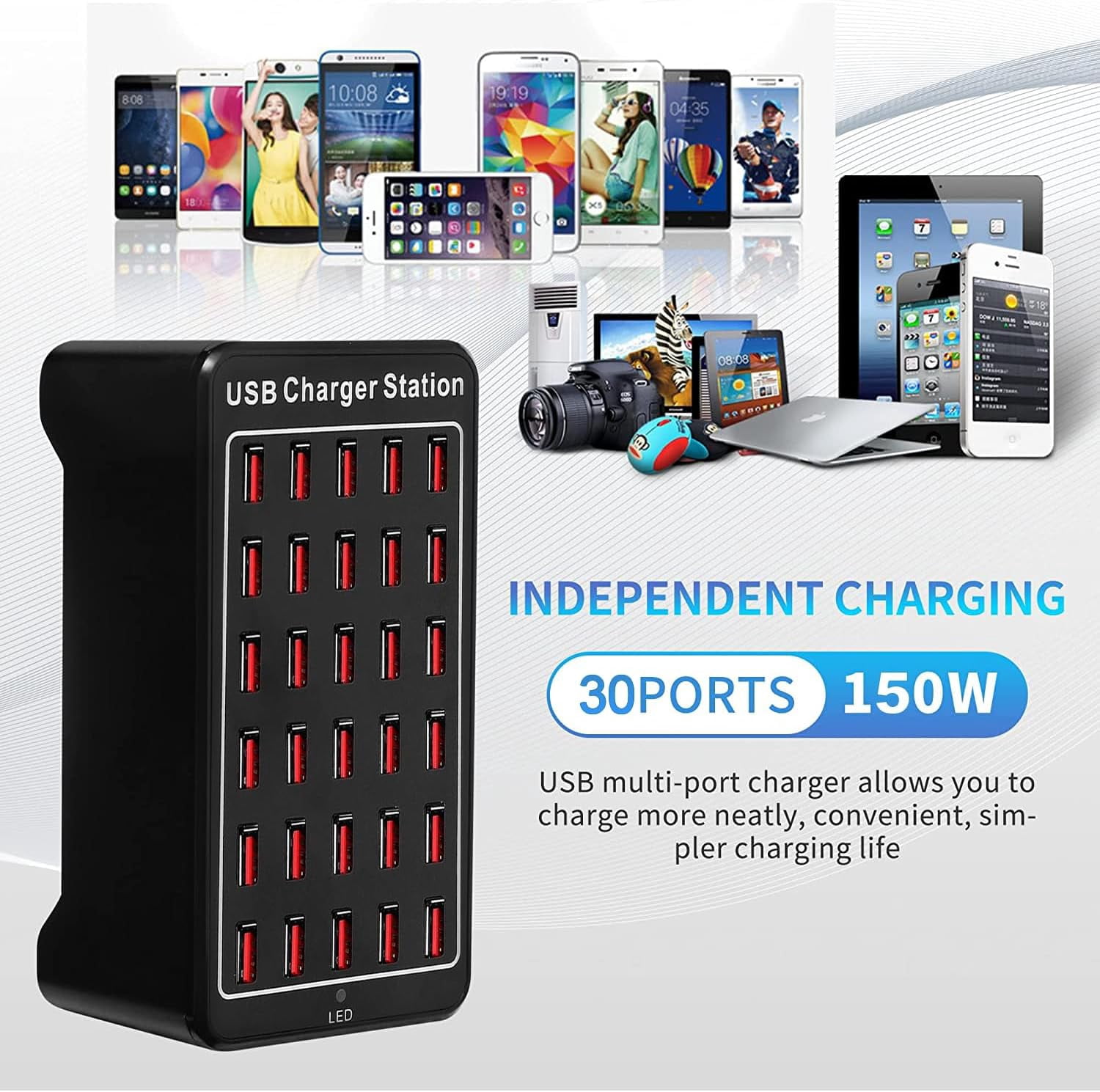 UUGHWW-30 Port USB Charger, 150W/30A USB Smart Charger, 30-in-1 Desktop ...