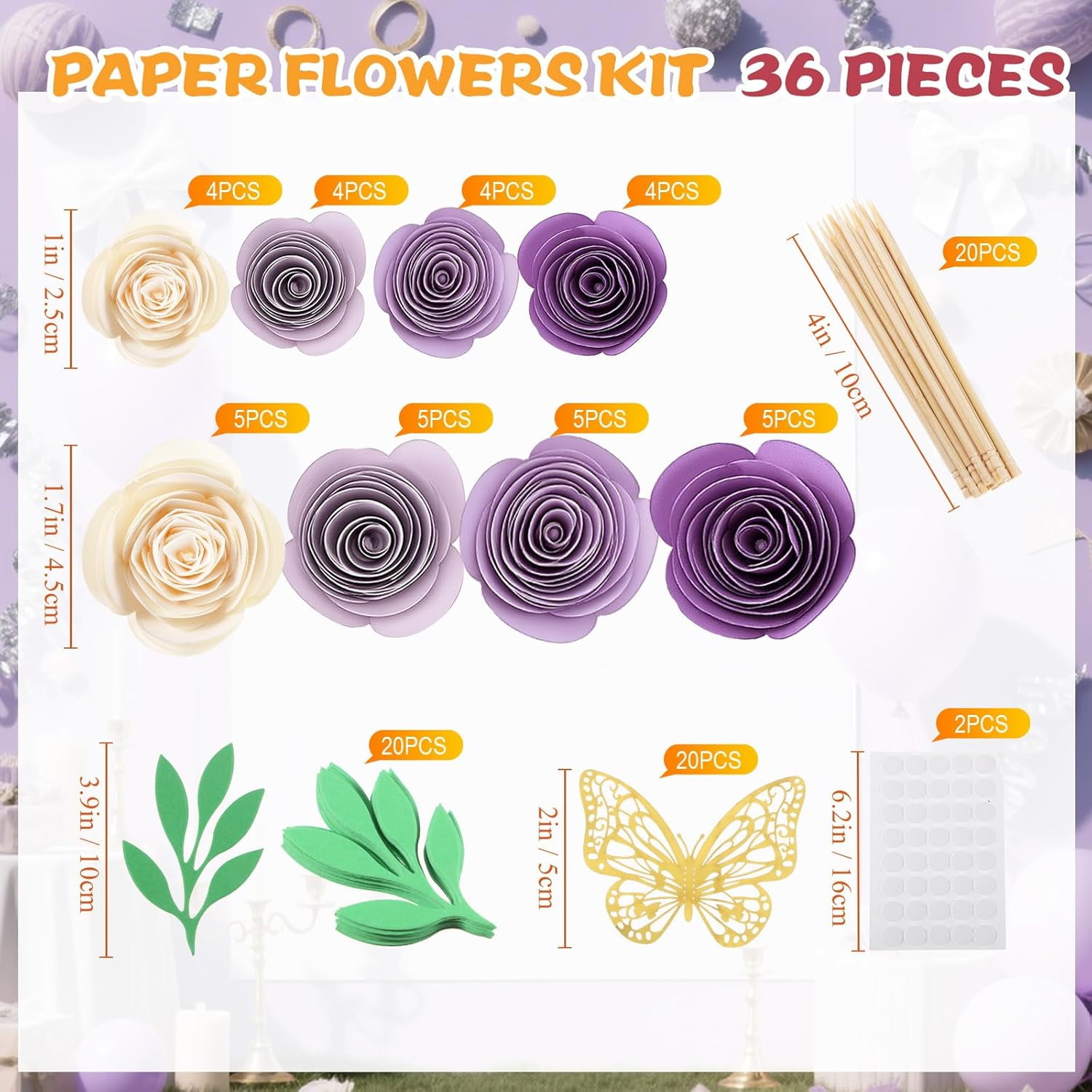 UUGHWW-36 Pcs 3D Rolled Christmas Decor Artificial Roses Paper Flowers ...