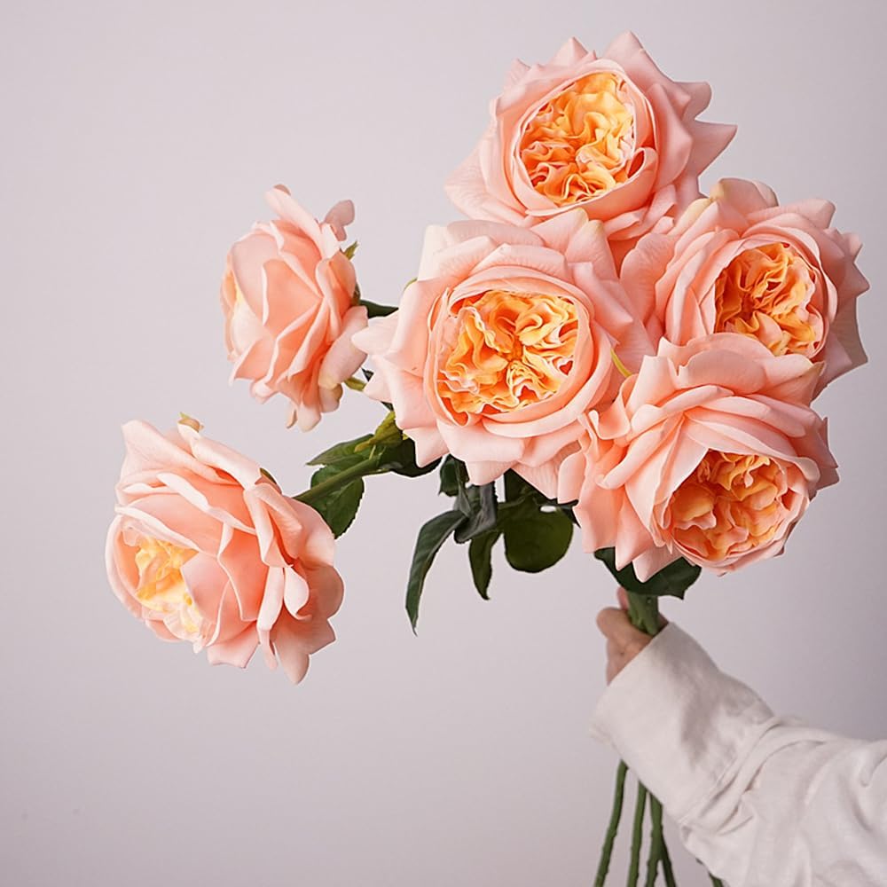 UUGHWW-3PCS Real Touch Austin Rose Artificial Flowers 5.1" Large Rose ...