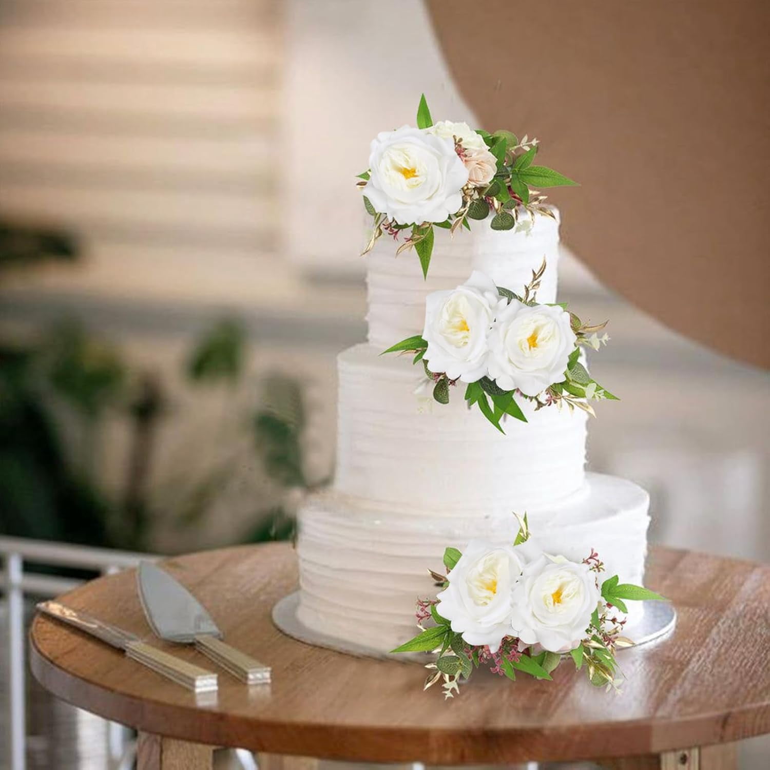 UUGHWW-3PCS White Austin Rose Artificial Flowers 5.1'' Real Touch White ...