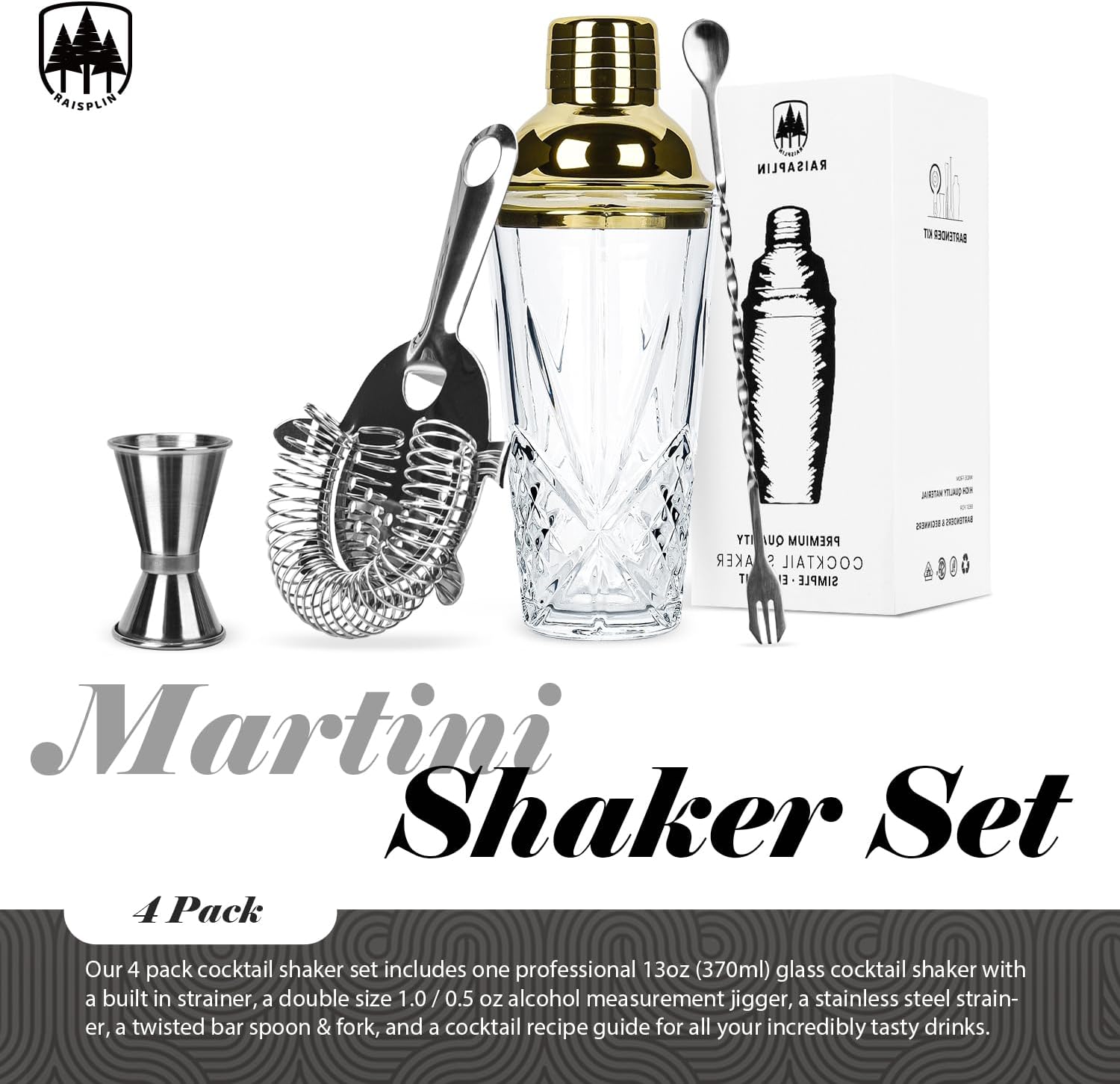 UUGHWW-4 Pcs Glass Cocktail Shaker Set - Ideal for Home Bars, Birthday ...