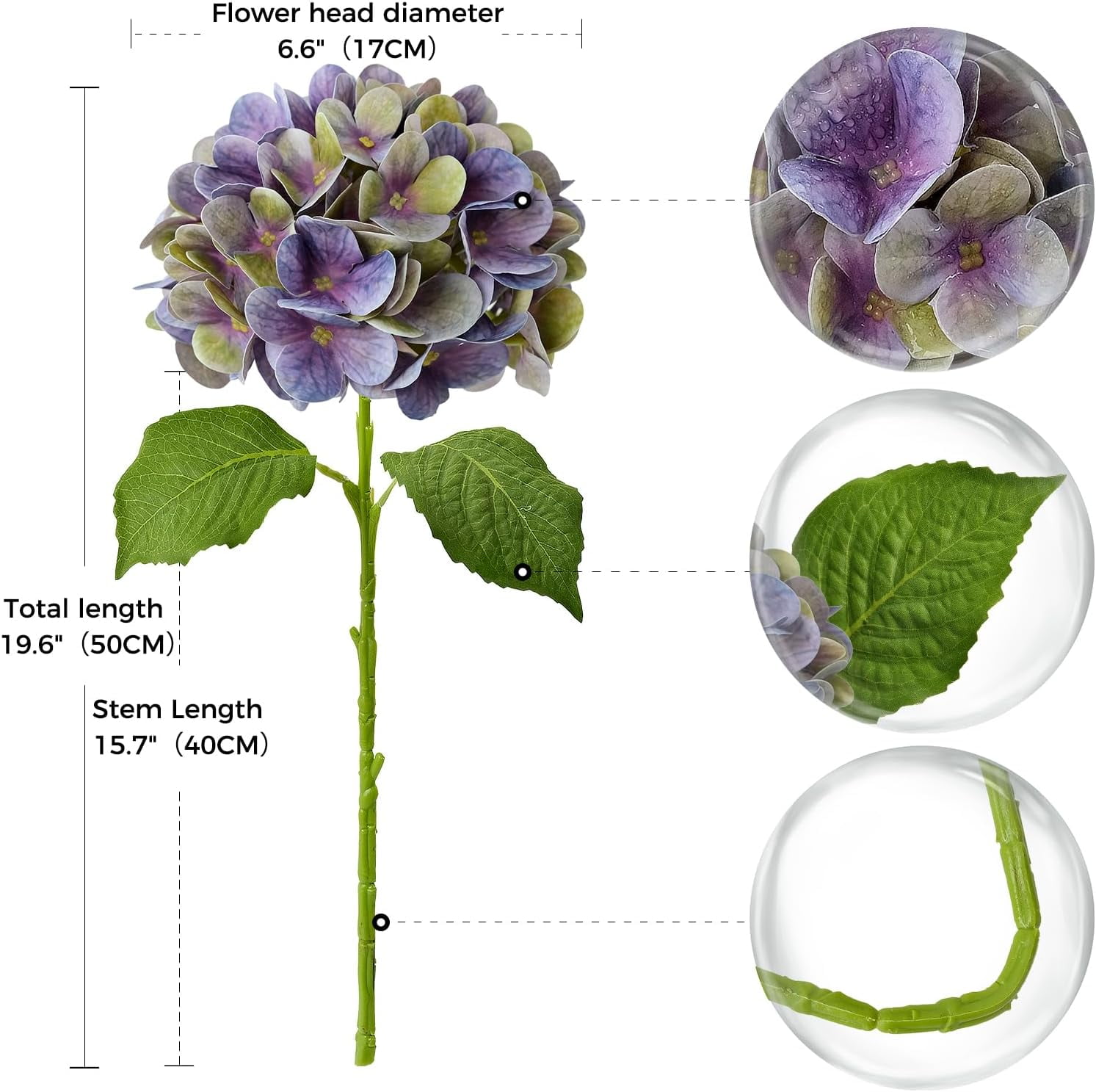 UUGHWW-4PCS 19.6Inch Purple Green Faux Hydrangea Artificial Flowers ...