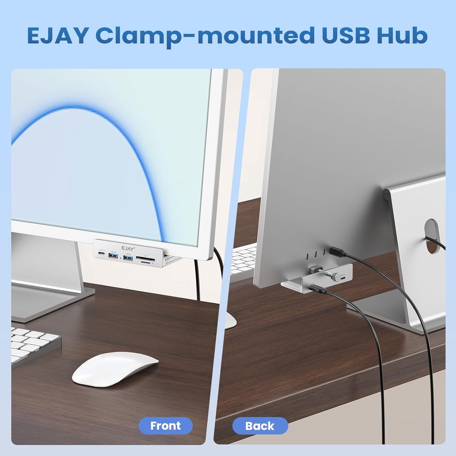 UUGHWW-5-Port USB 3.0 Hub with Card Reader & Clamp Aluminum Desktop ...