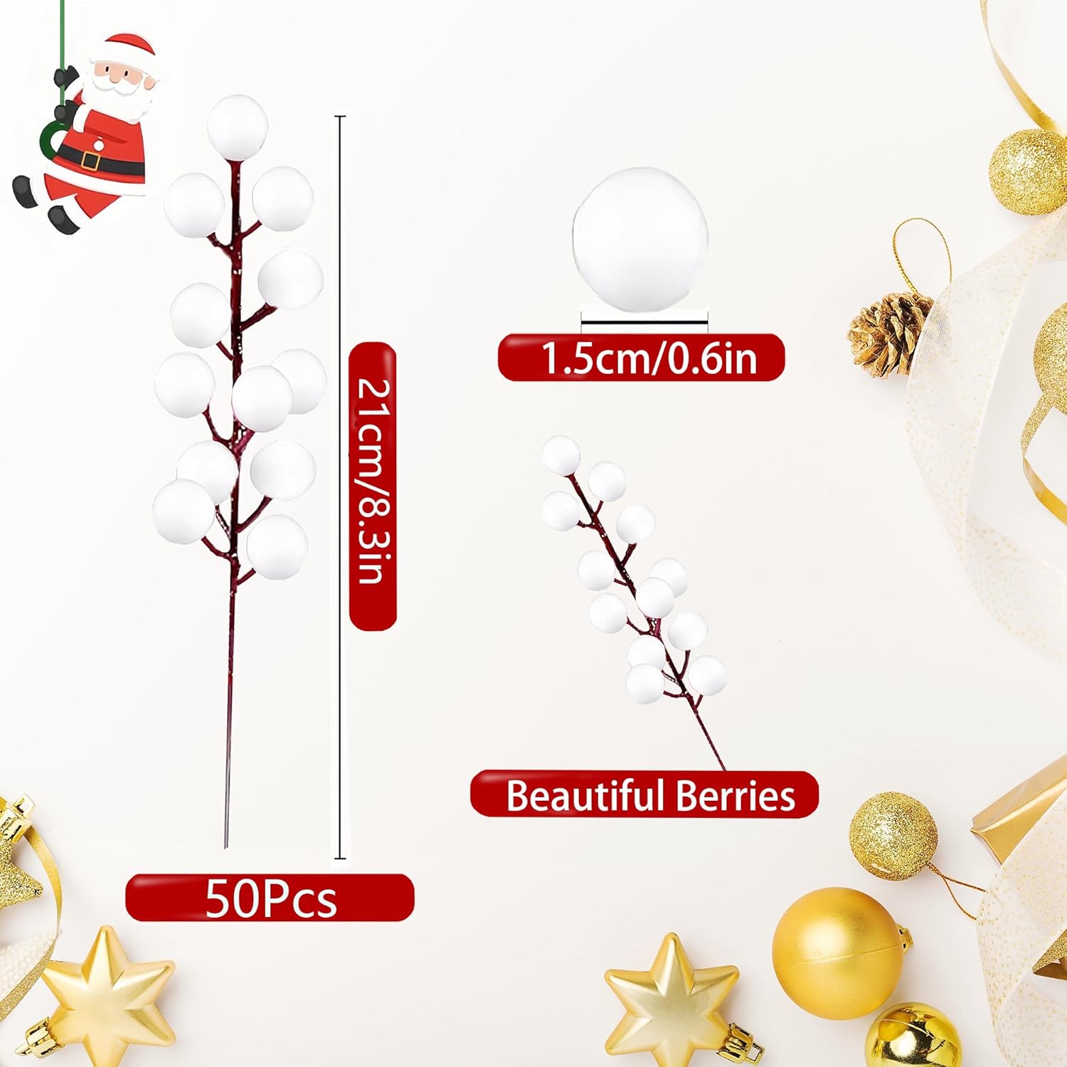 UUGHWW-50pcs Christmas Tree Decoration, 8 Inch Snowy White Artificial ...