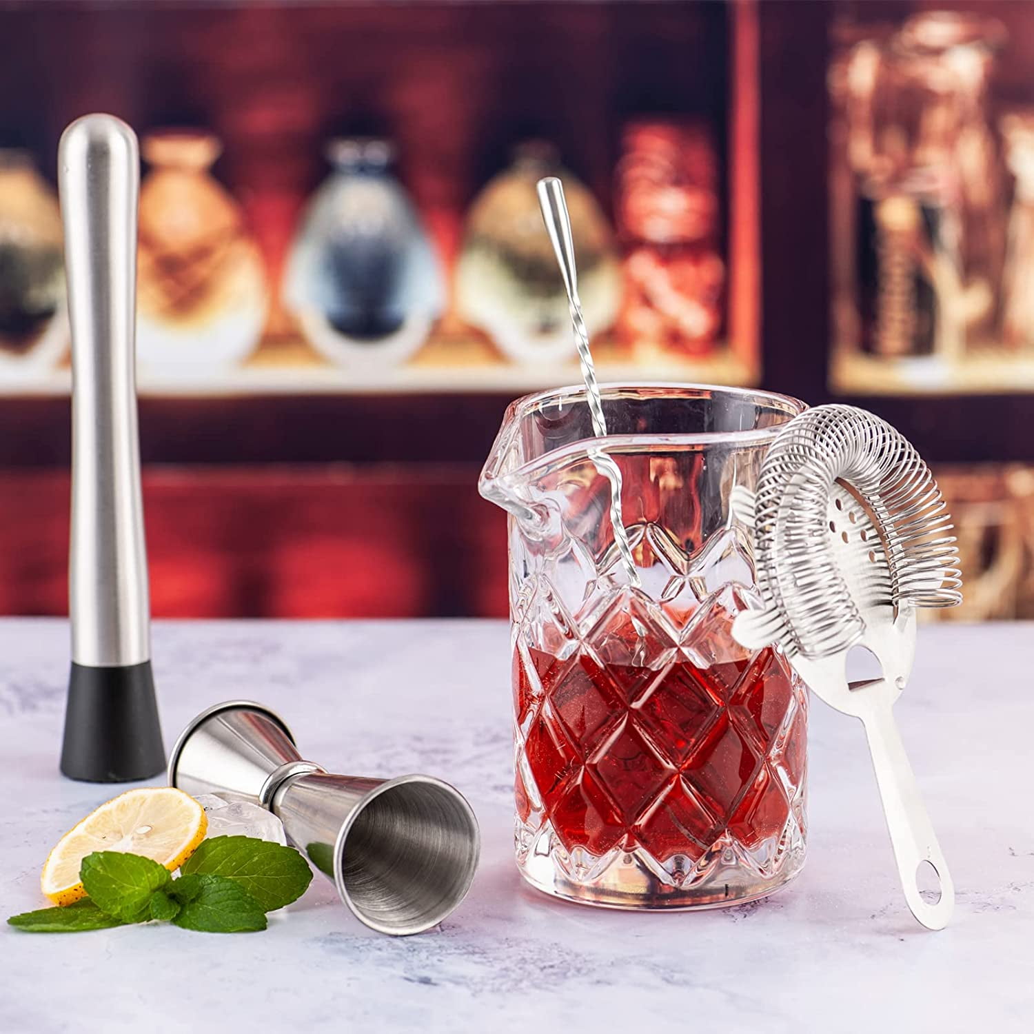UUGHWW-5PCS Crystal Cocktail Mixing Glass Set 18.6oz Bartender kit ...