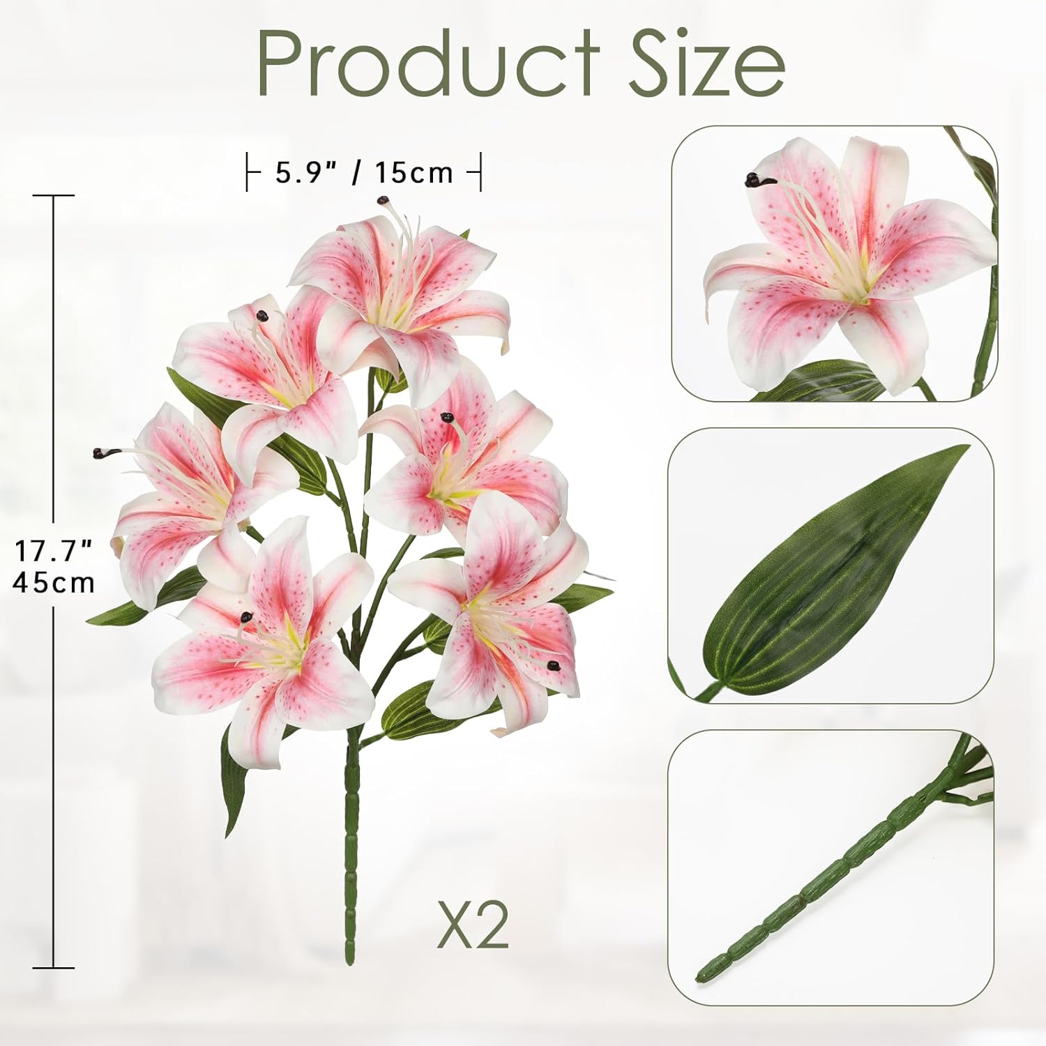 UUGHWW-6 Heads Pink Artifical Lily Flowers 2Pcs Faux Stargazer Lilies ...