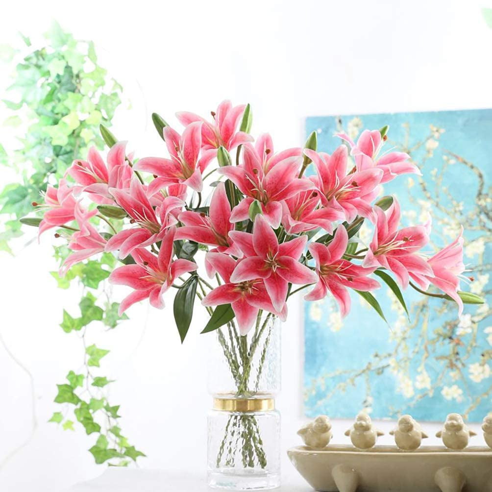 UUGHWW-6 Pack Artificial Lily Flowers Full Bloom Fake Latex Real Touch ...