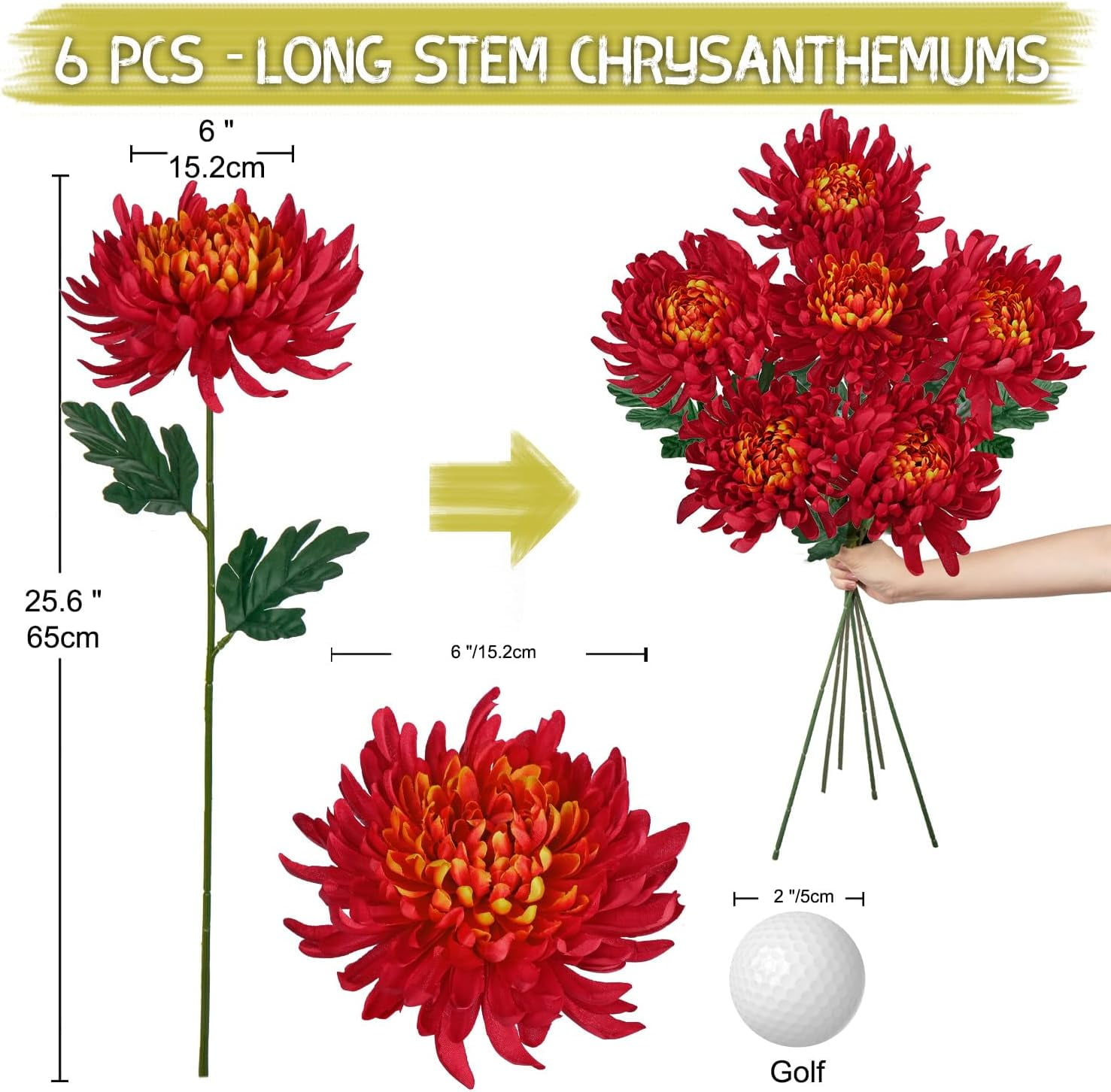 UUGHWW-6 Pcs Orange Red Artificial Mums for Outdoors Fall \u2013 25.6 ...