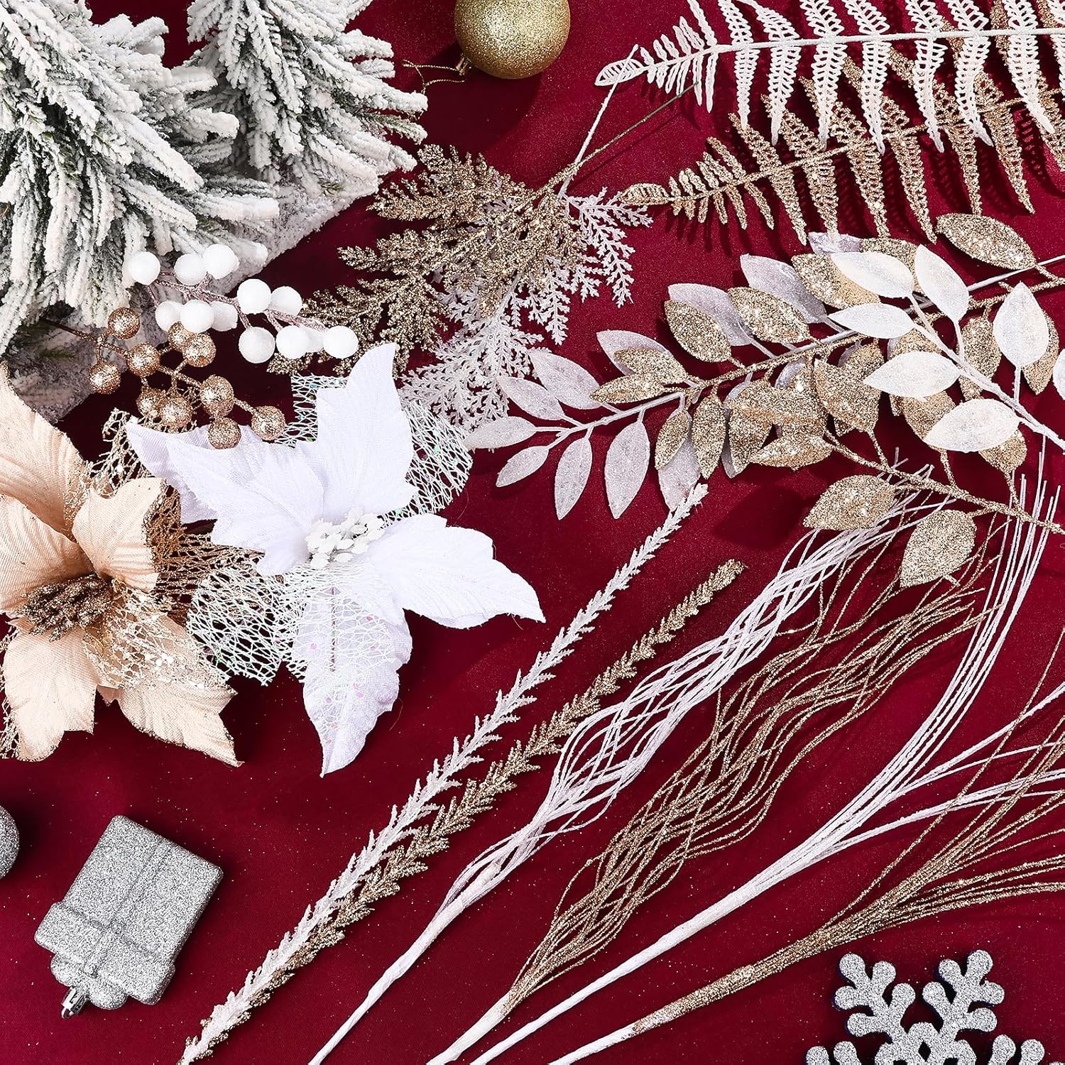 UUGHWW-60 Pcs Christmas Tree Decorations White and Champagne Christmas ...
