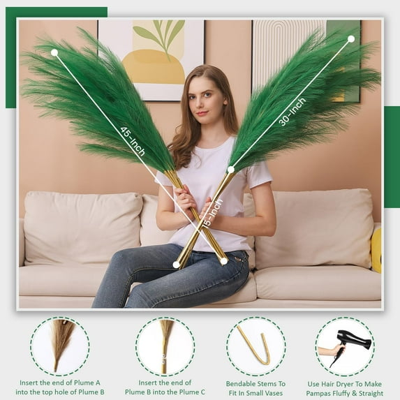 UUGHWW-7 Pcs 45" Faux Pampas Grass \u2013 Fluffy Artificial Pompous ...