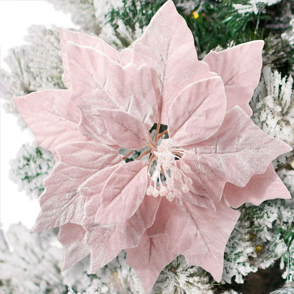 UUGHWW-8 Pcs 9.8in Christmas Poinsettia Decorations Artificial Velvet Flowers Christmas ...
