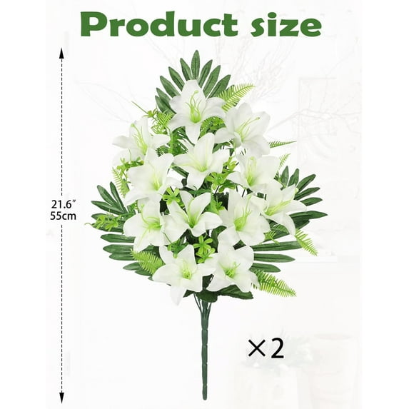 UUGHWW-Artificial Cemetery Flowers for Grave, Set of 2 Silk White Faux ...