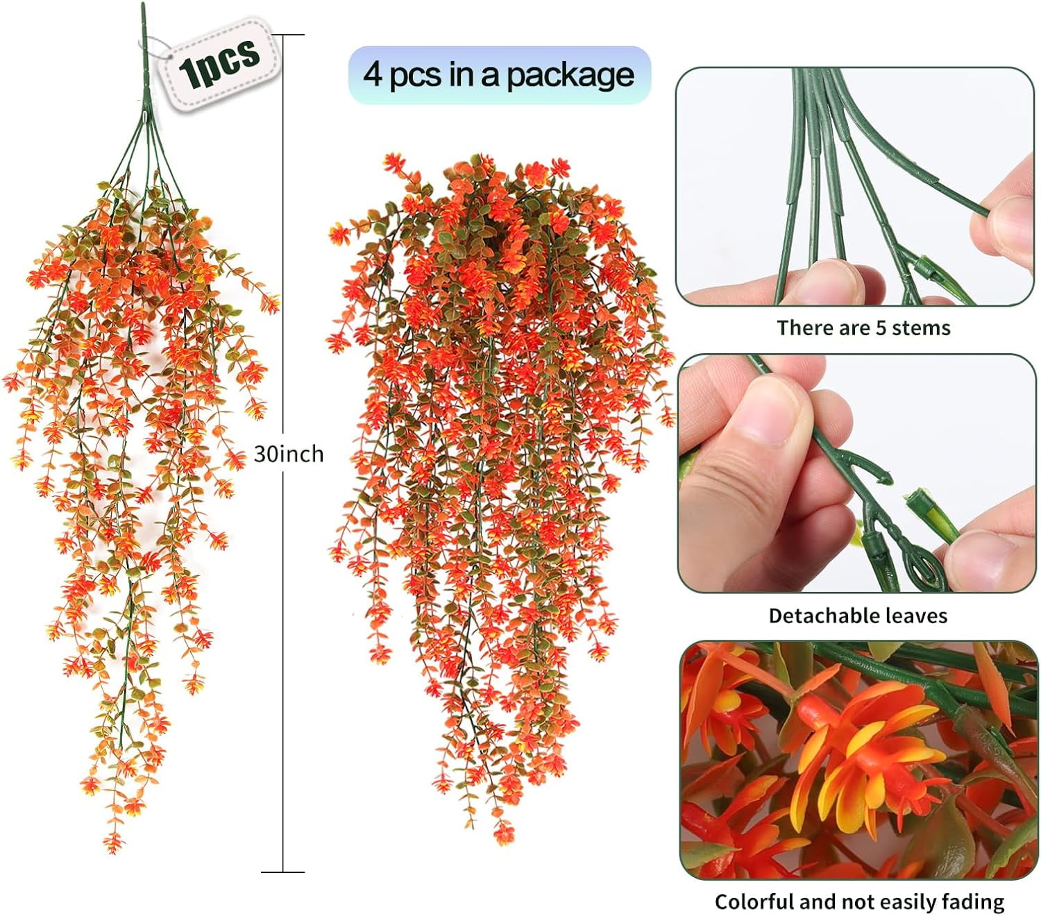 UUGHWW-Artificial Fake Fall Hanging Flowers Fake Plant Artificial ...