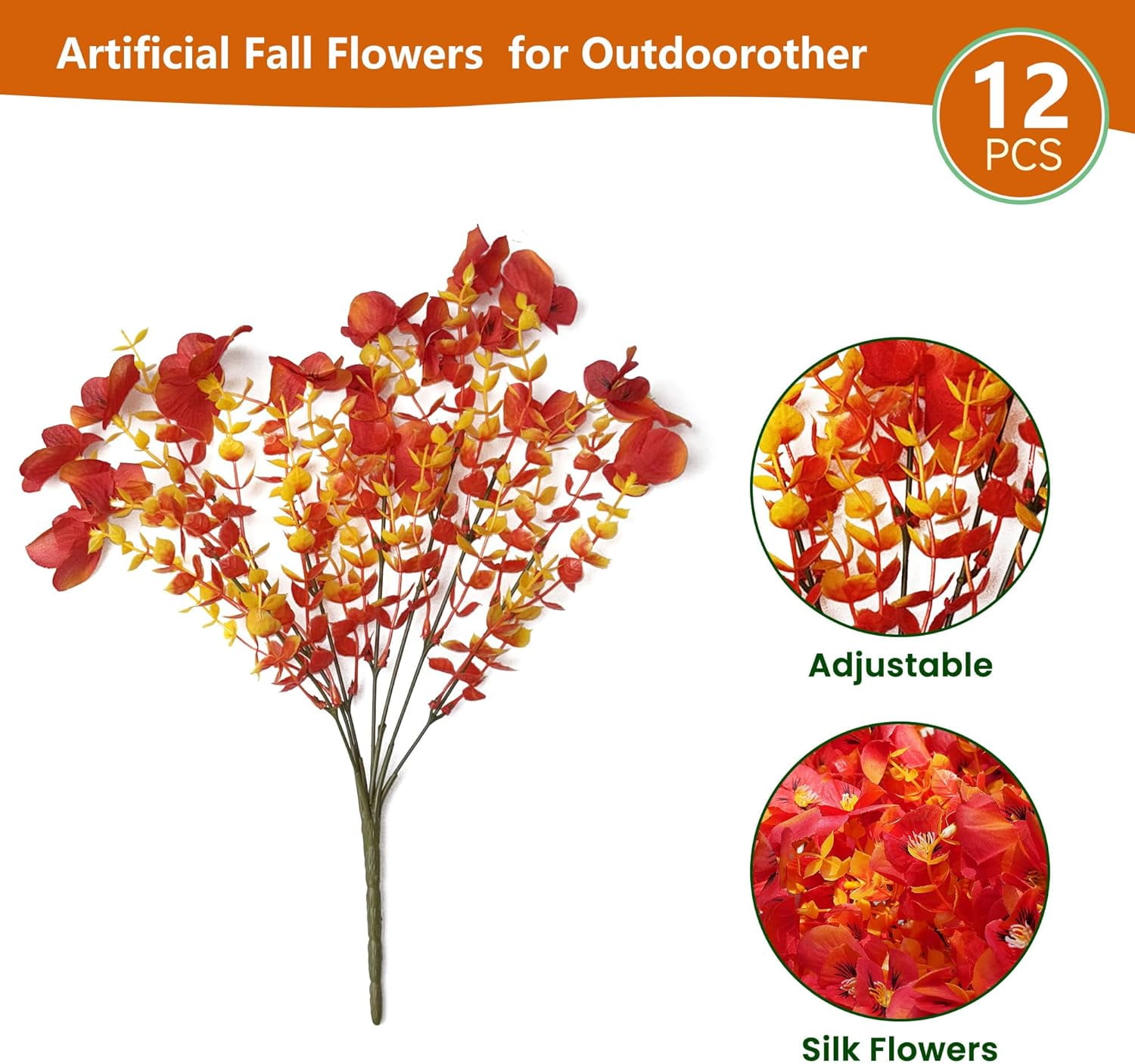 UUGHWW-Artificial Fall Flowers for Outdoors Fall Fake Plants,12 Bundles ...