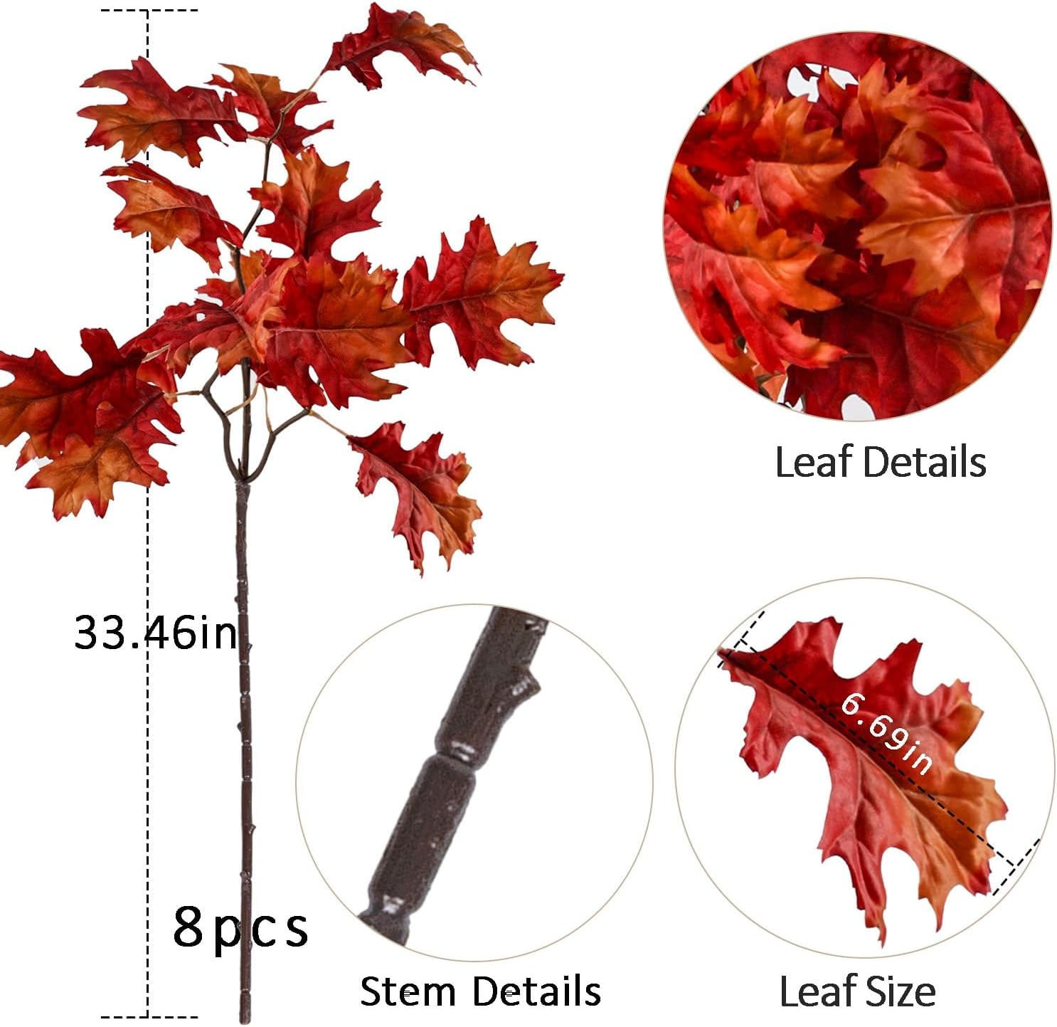 UUGHWW-Artificial Fall Oak Tree Leaves Stems 8 PCS, Fall Decorations ...