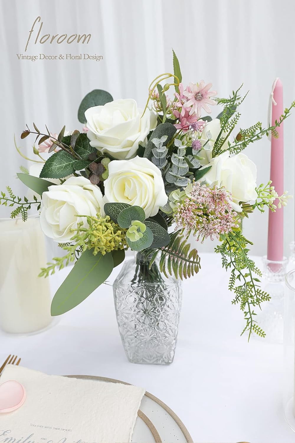 UUGHWW-Artificial Flowers 20pcs Real Looking Ivory High-Centered Foam ...
