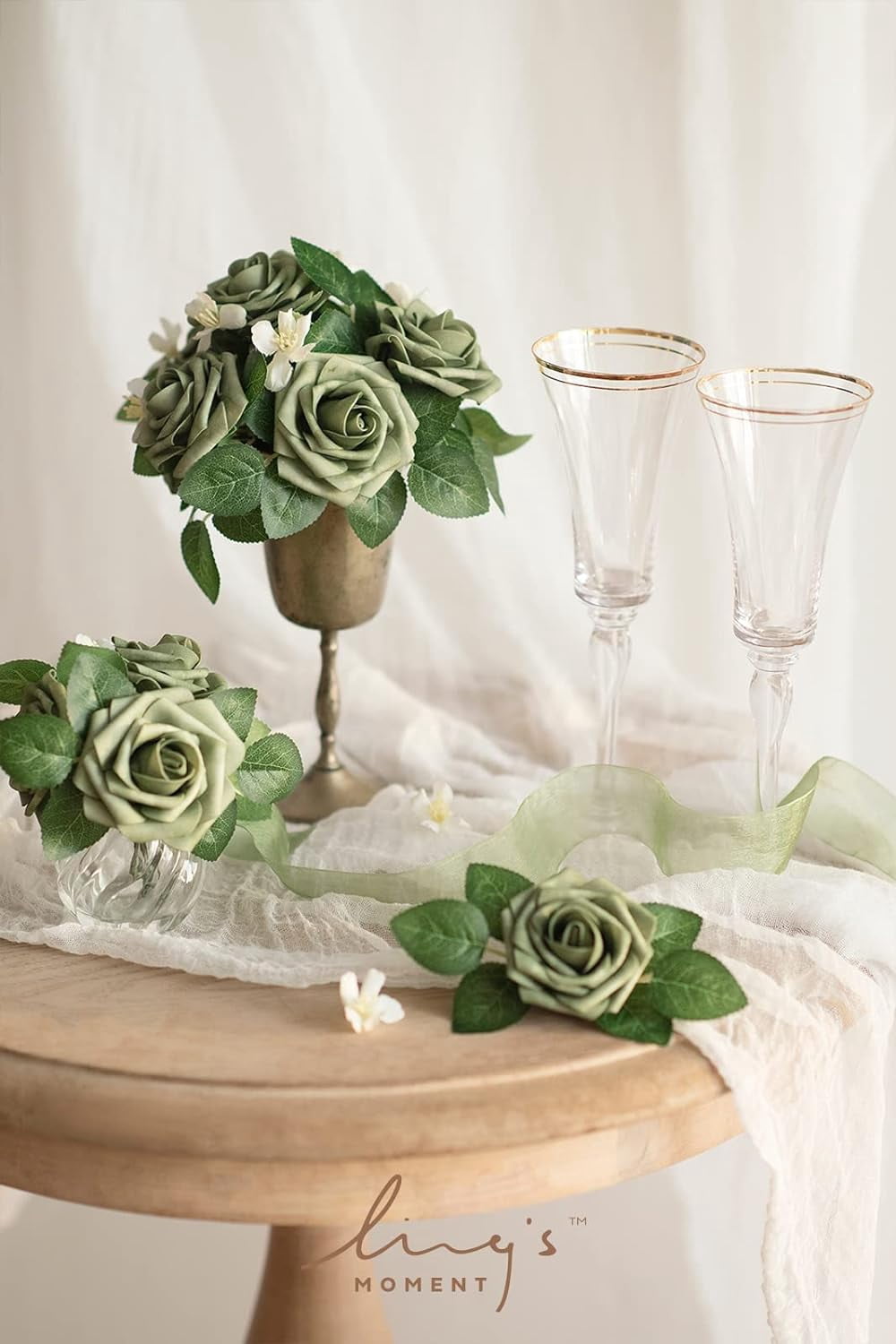UUGHWW-Artificial Flowers 25Pcs Elf Green Roses Decor w/Stems,3" Real ...