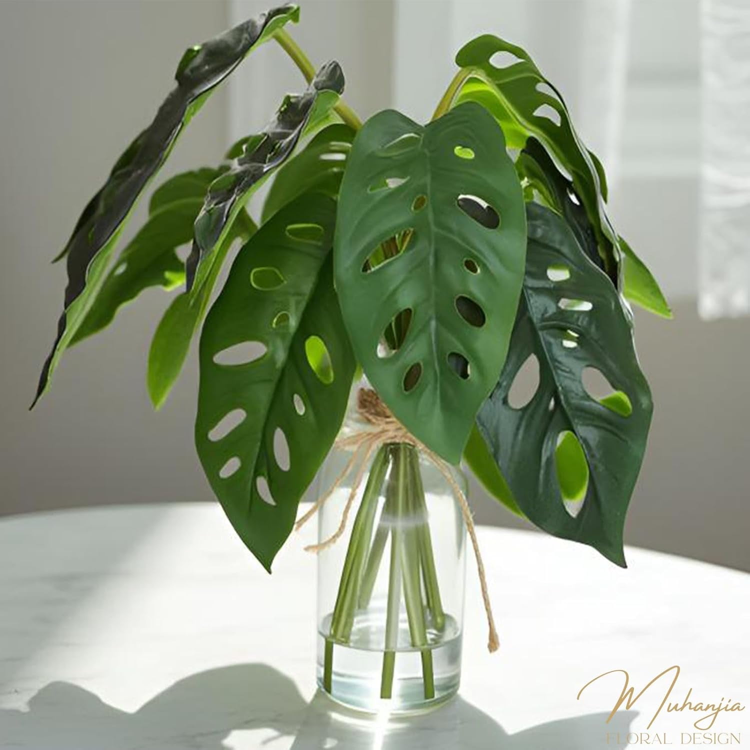 UUGHWW-Artificial Flowers Turtle-Back, Alocasia Leaf, in Glass Vase ...