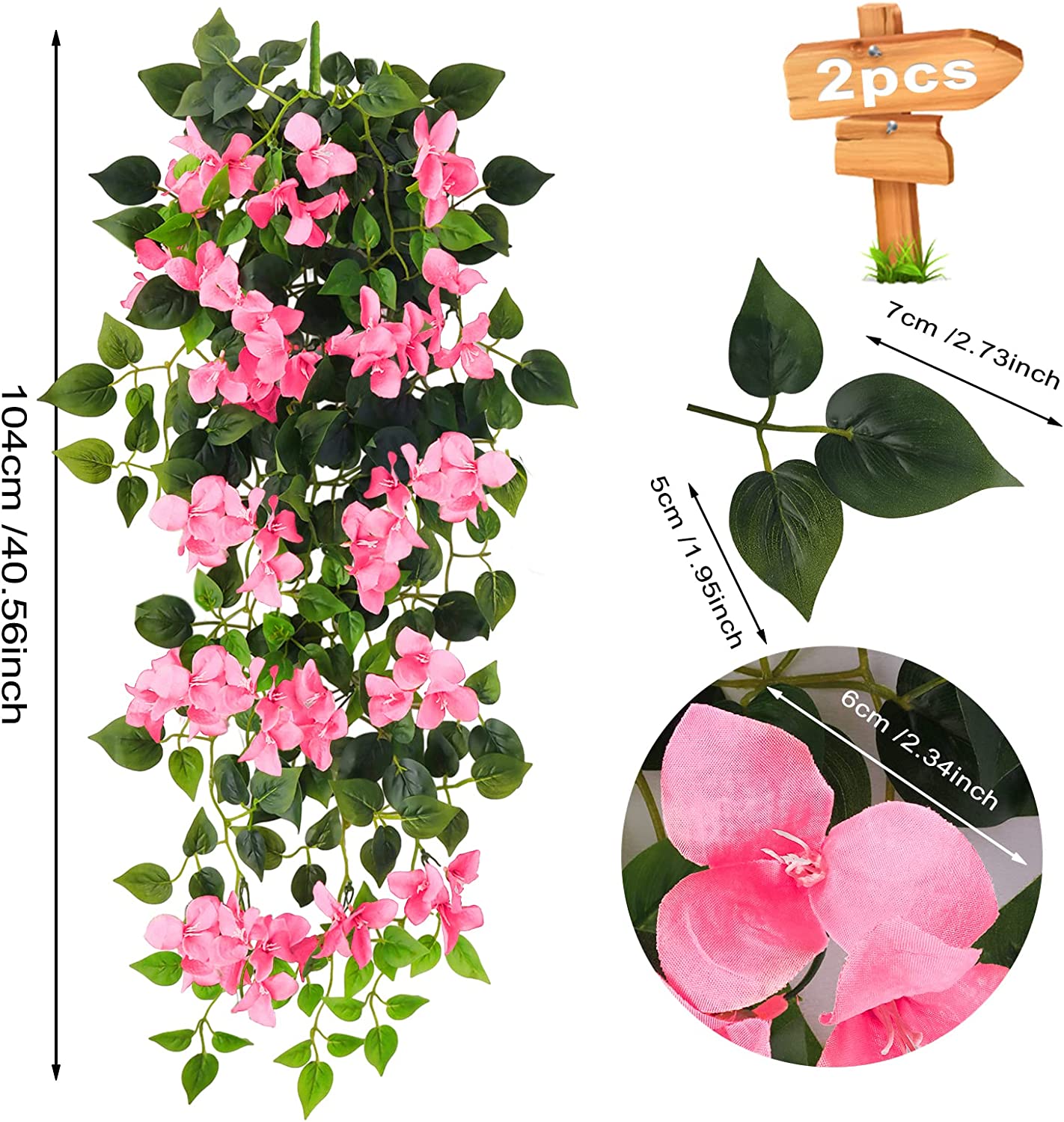UUGHWW-Artificial Hanging Flowers Bougainvillea, UV Resistant Fake ...