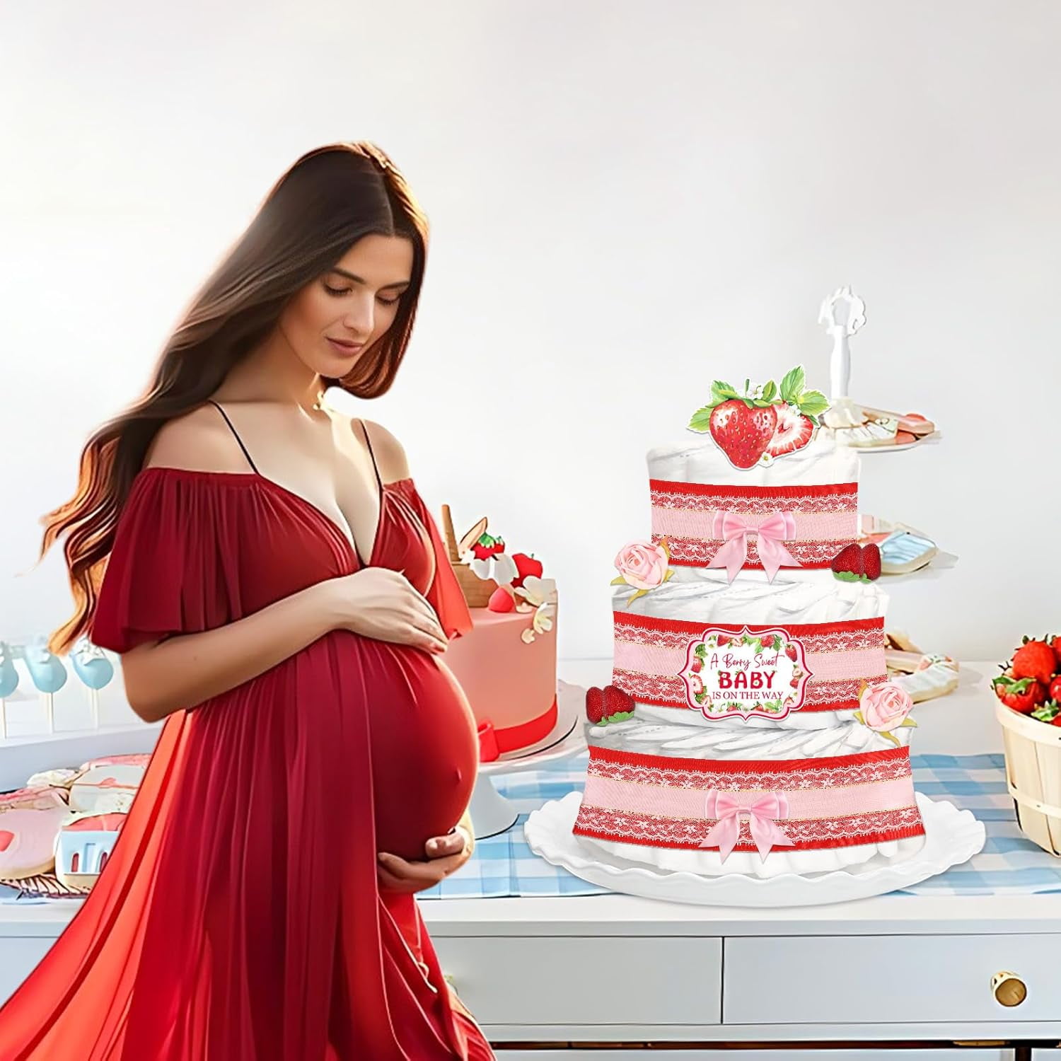 UUGHWW-Baby Shower Strawberry Diaper Cake Decorations, Birthday Party ...