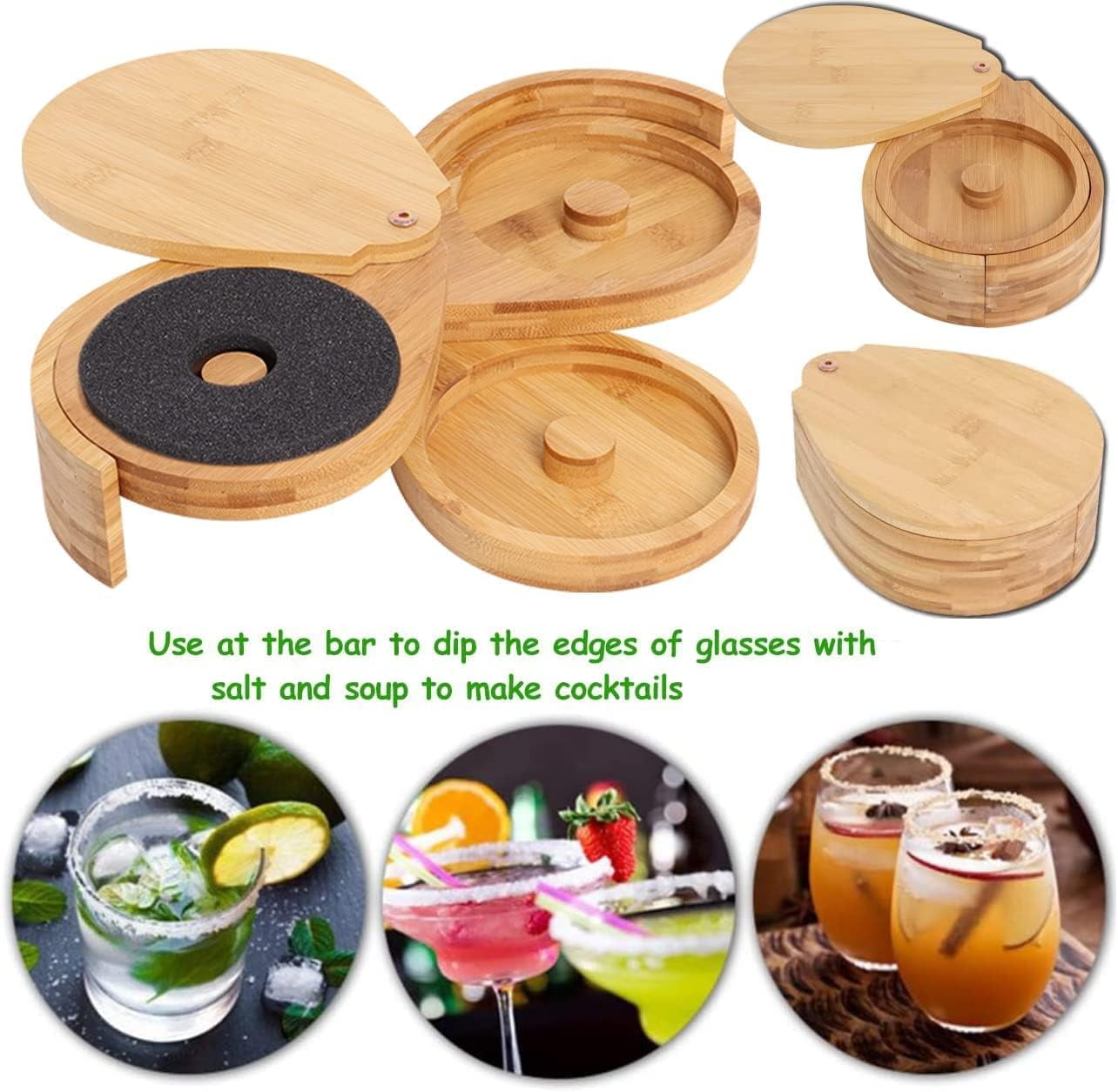 UUGHWW-Bamboo Margarita Salt Rimmer Set - 3 Tier Glass Rimmer with Lid ...