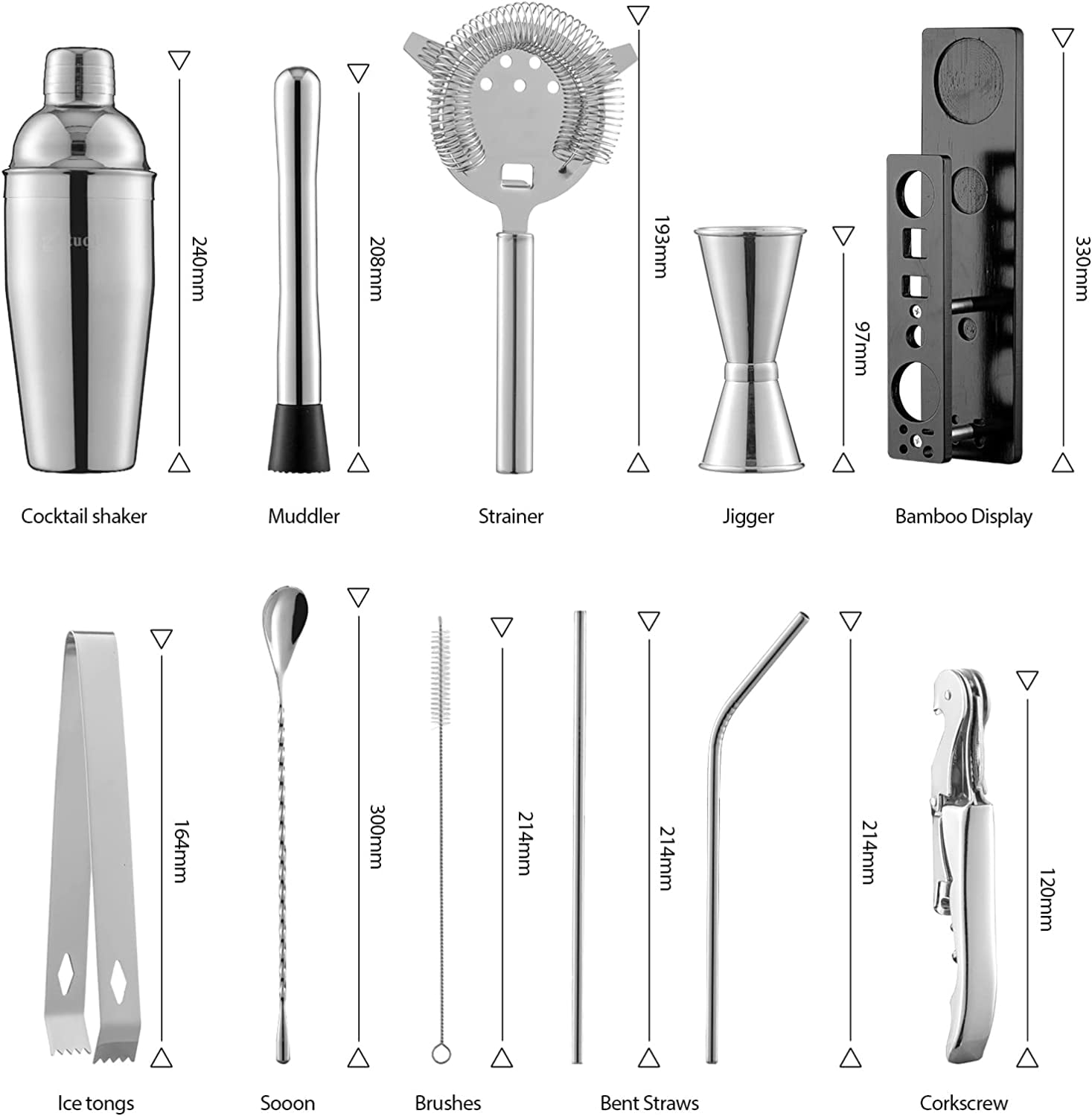 UUGHWW-Bartender Kit with Stand, 11 Piece Set, Cocktail Shaker Set 24 ...