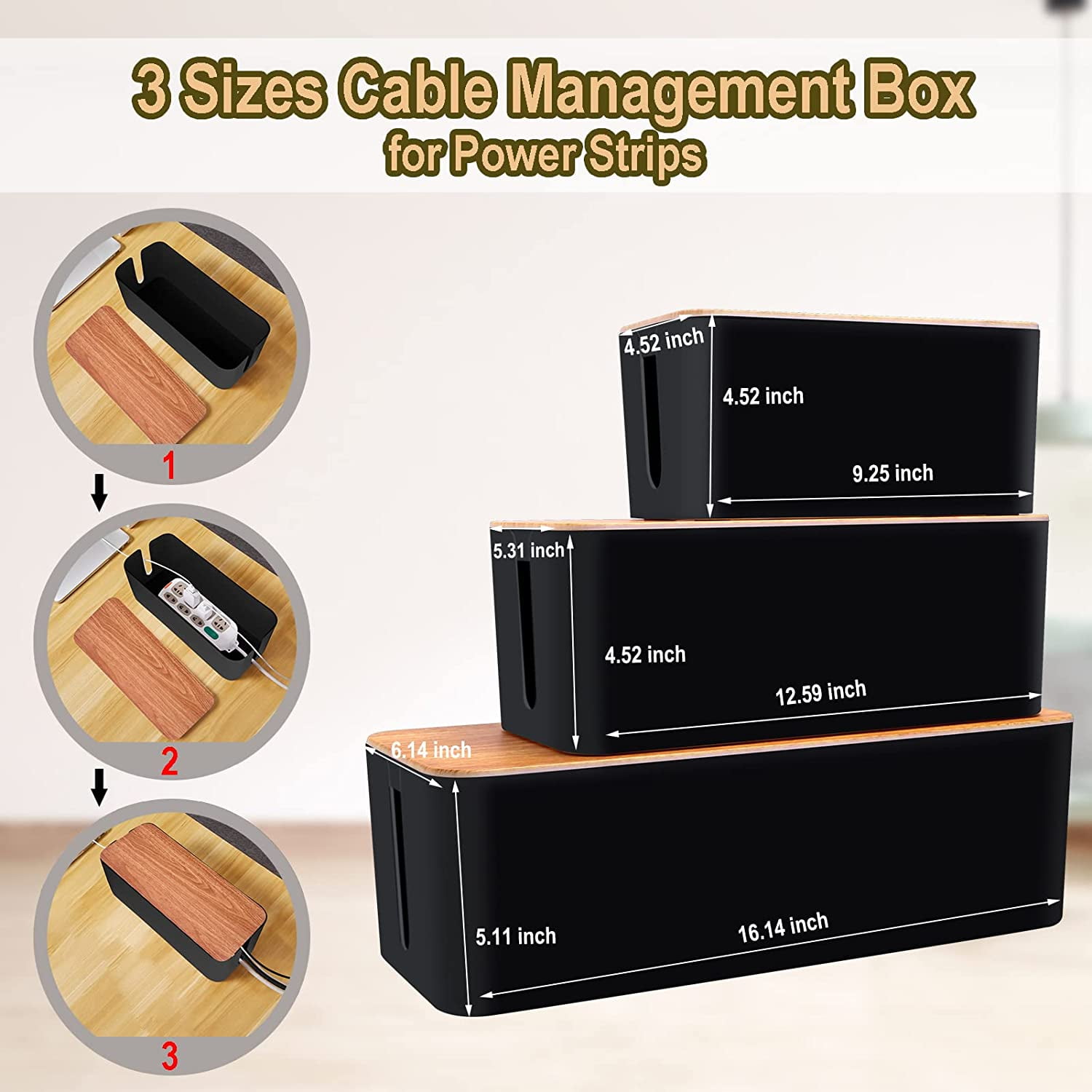 UUGHWW-Cable Management Box 3 Pack with 125PCS Cable Management Kit for ...