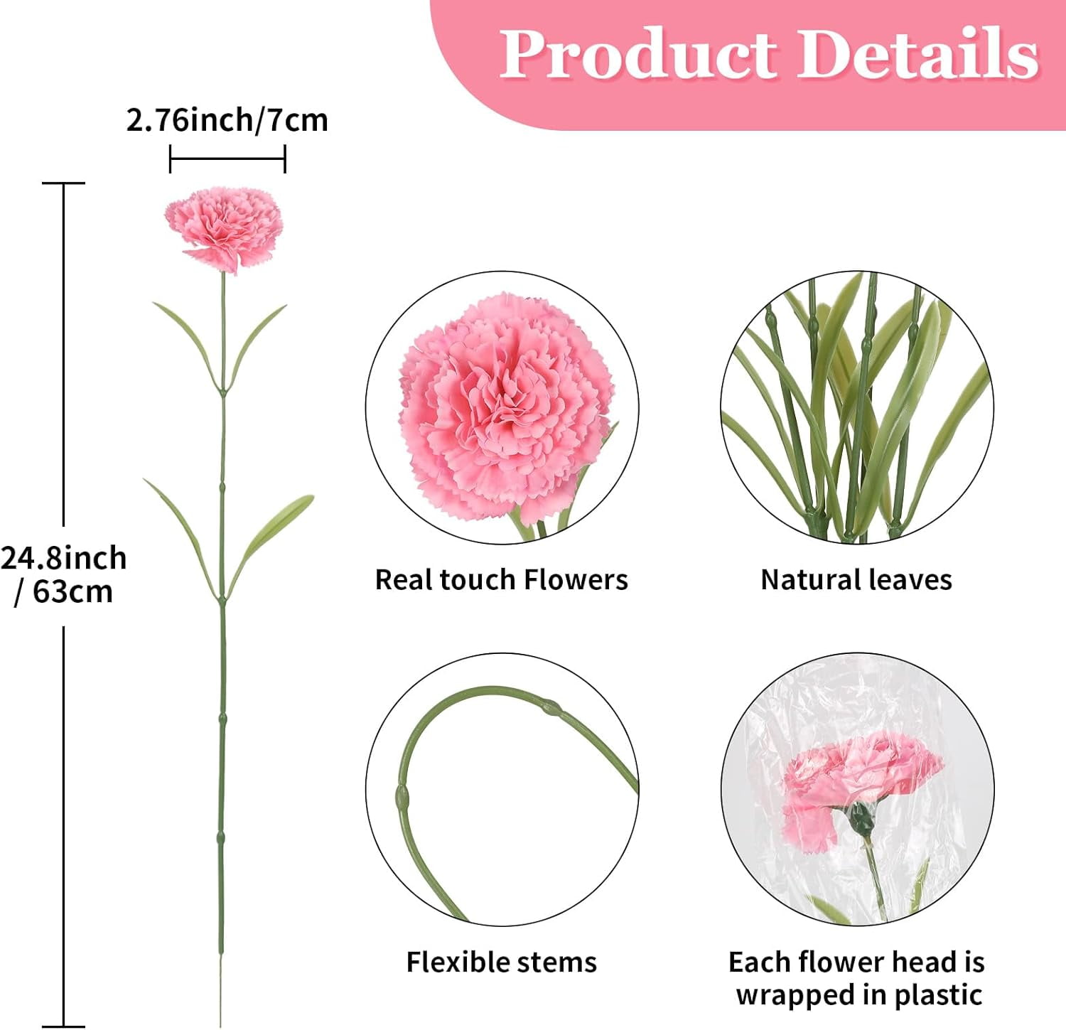 UUGHWW-Carnations Artificial Flowers 8pcs Hot Pink Fake Carnations Real ...