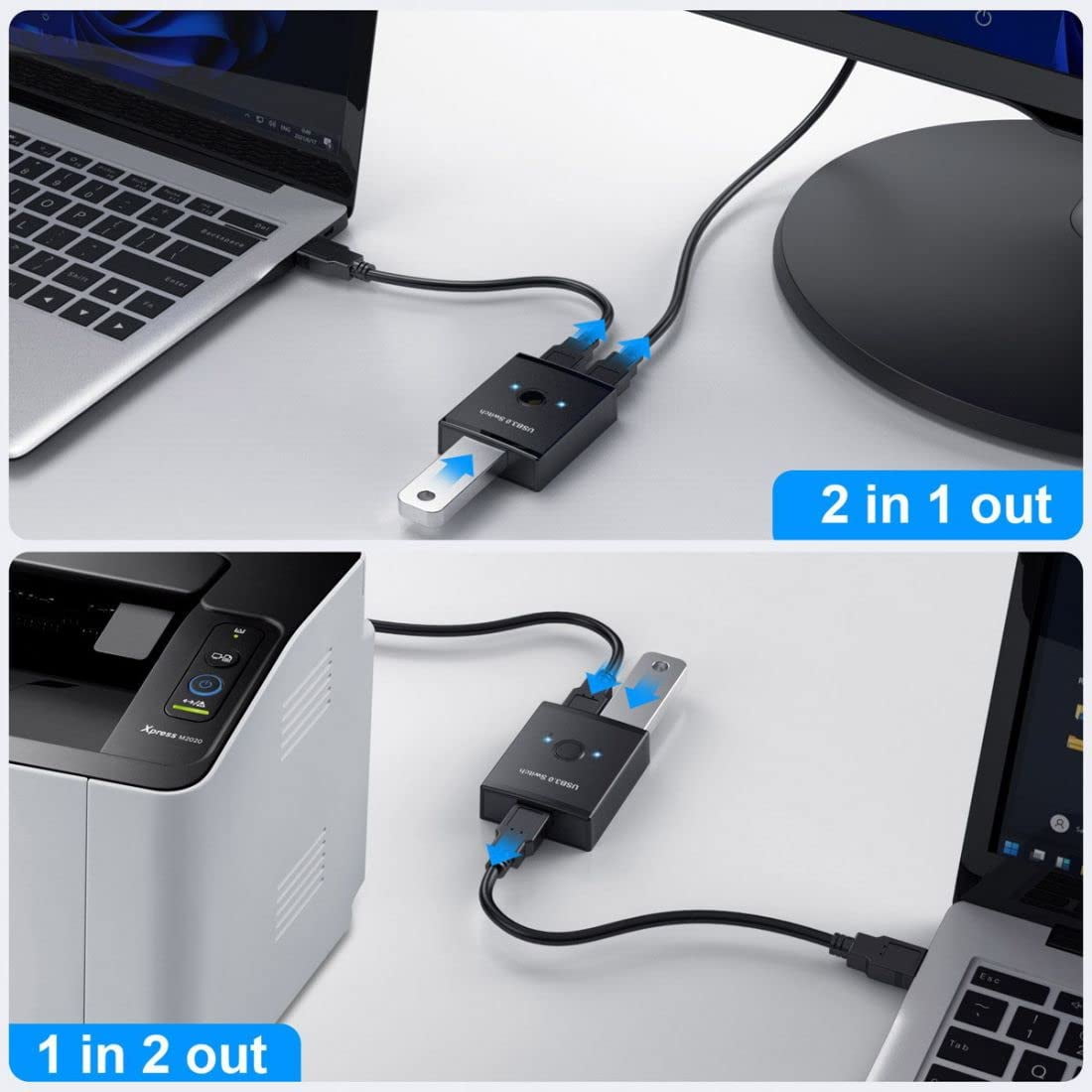 UUGHWW-ChenYang CY KVM Bidirectional USB 3.0 Switch Selector 2 to 1 PCs ...
