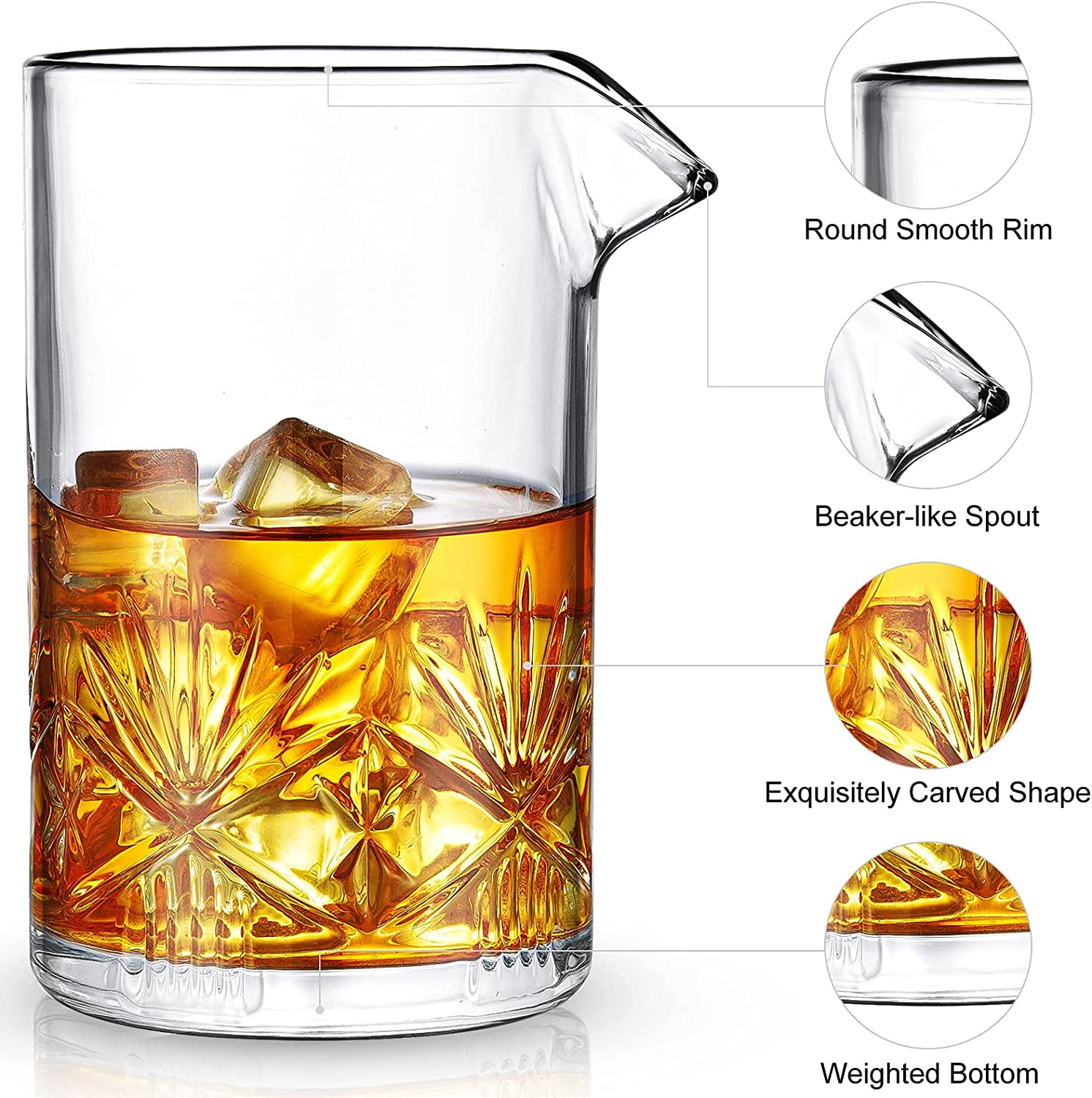 UUGHWW-Cocktail Mixing Glass, 18oz Mixing Glass 10 Piece Old Fashioned ...