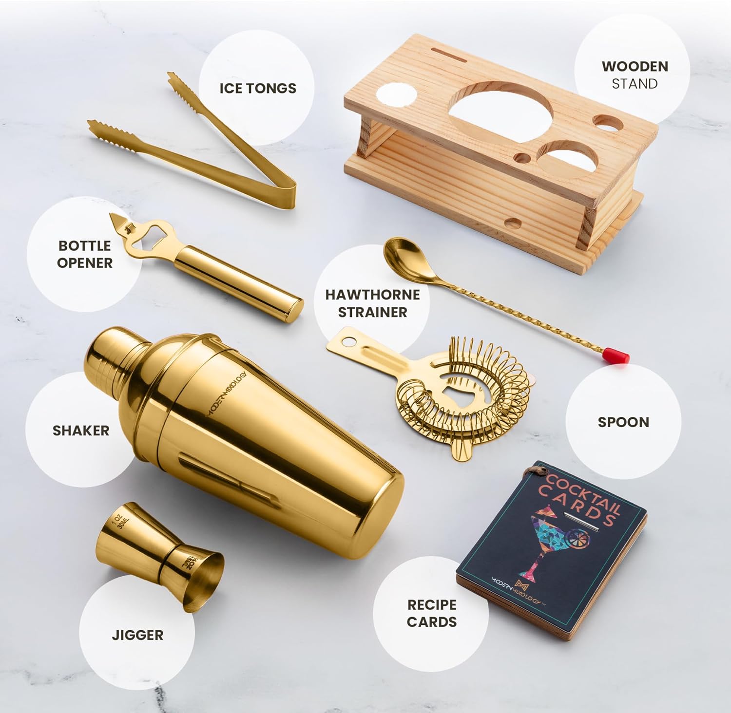 UUGHWW-Cocktail Shaker Set - 8 Piece Bartender Kit with Martini Shaker ...
