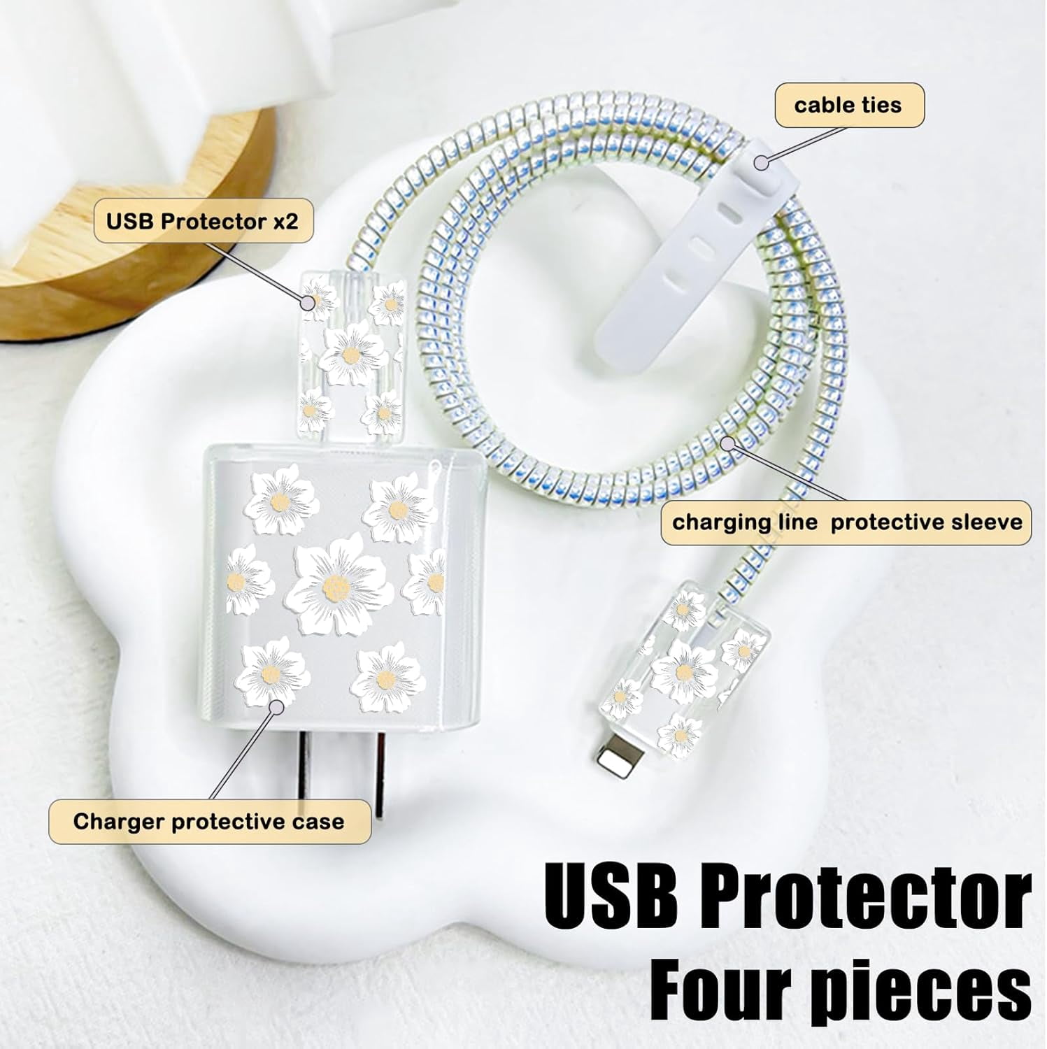 UUGHWW-Cute Flowers Cable Protector for iPhone Adapter Charger Pretty ...