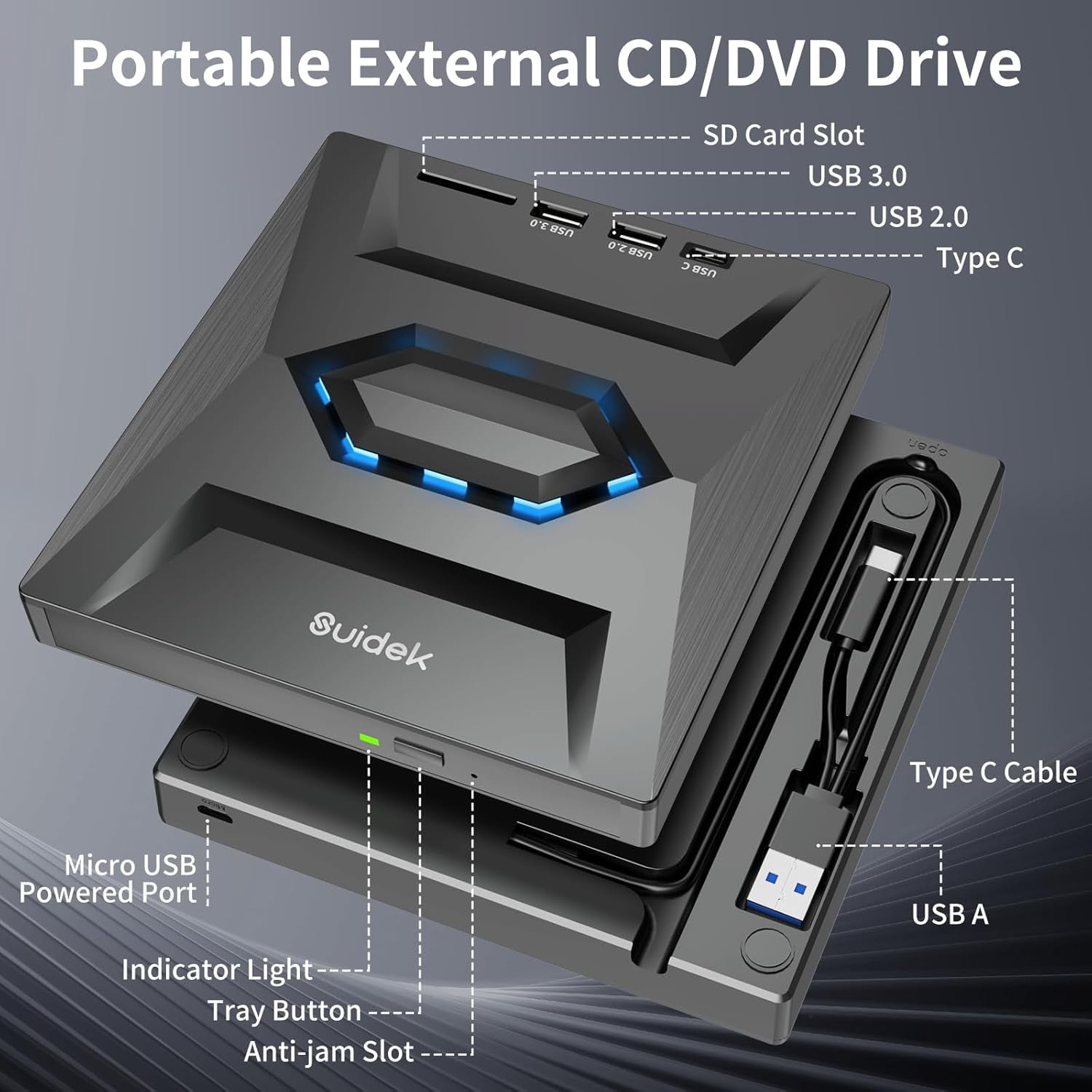 UUGHWW-External CD DVD Drive for Laptop, USB C Portable CD/DVD +/-RW ...