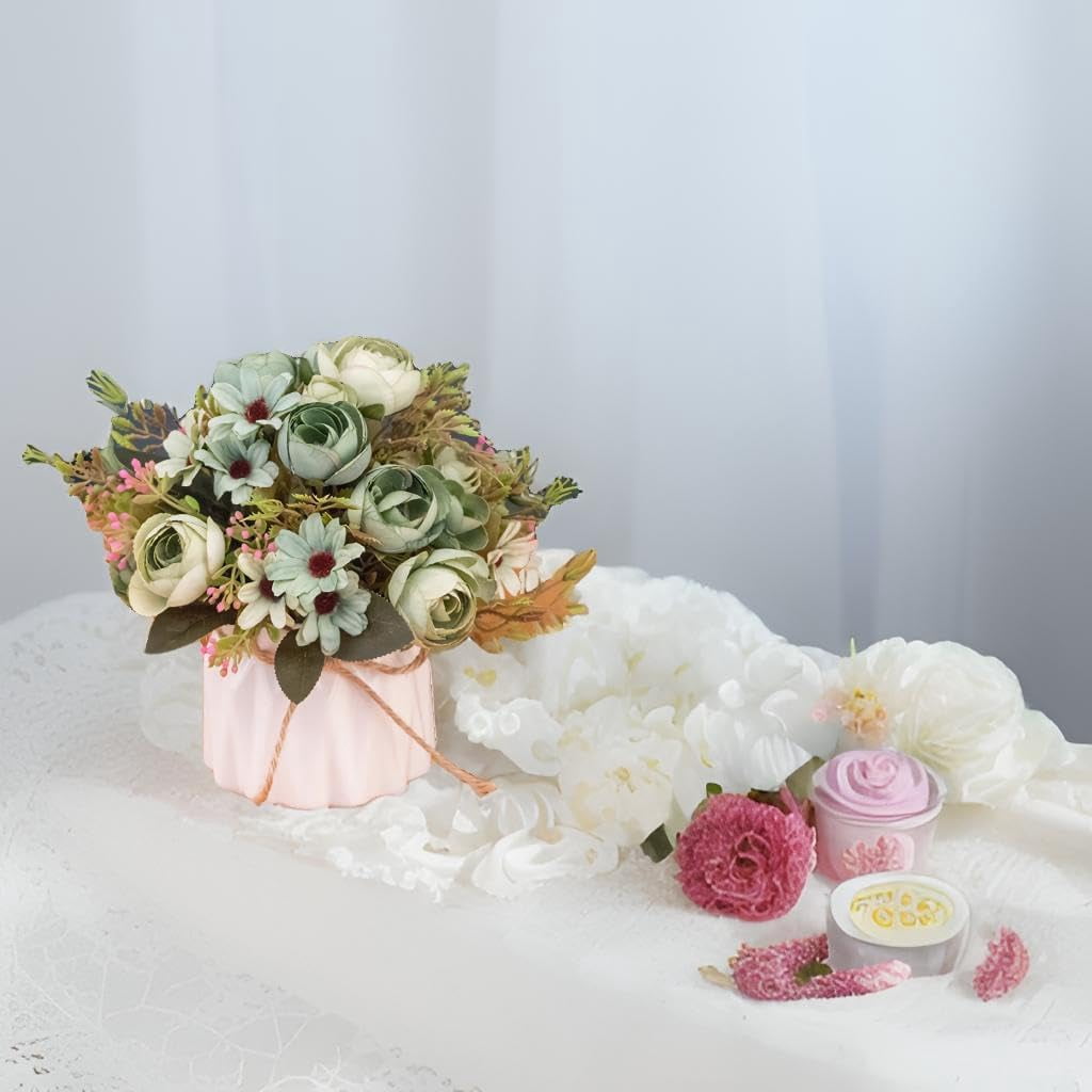 UUGHWW-Fake Flowers in Vase, Small Artificial Silk Flowers with Ceramic ...
