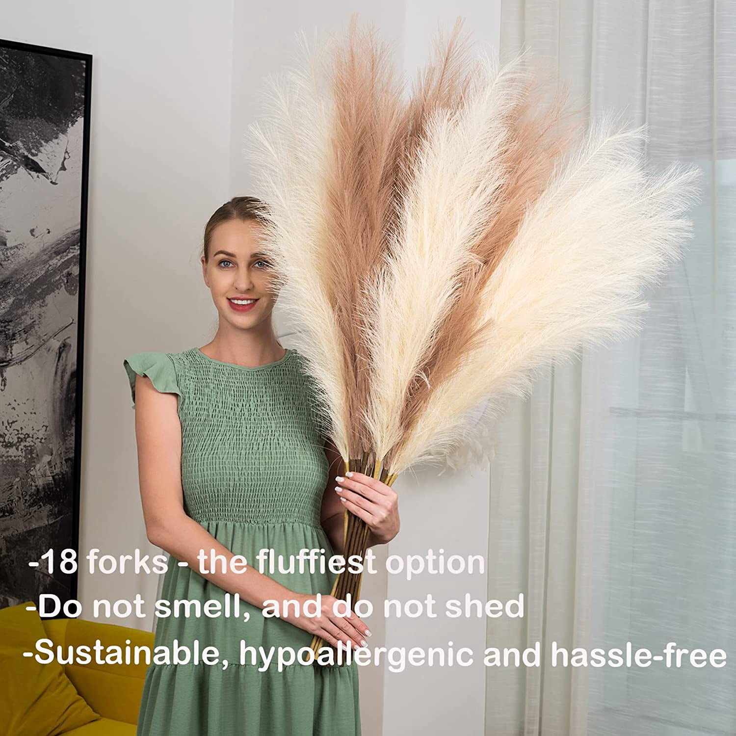 UUGHWW-Faux Pampas Grass 8 Stems, Artificial Pampas Grass - 43 inch ...