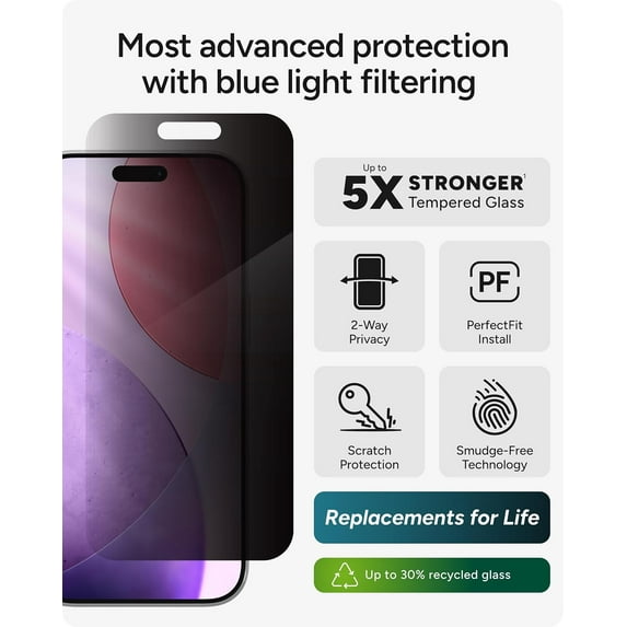 UUGHWW-Glass Elite Privacy Screen Protector for iPhone 17 Pro - 2-Way Privacy Filter, 5X ...