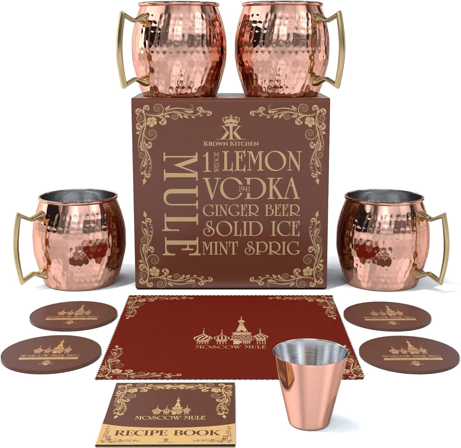 UUGHWW-Hammered Moscow Mule Copper Mug Set of 4| Stainless Steel Lining ...
