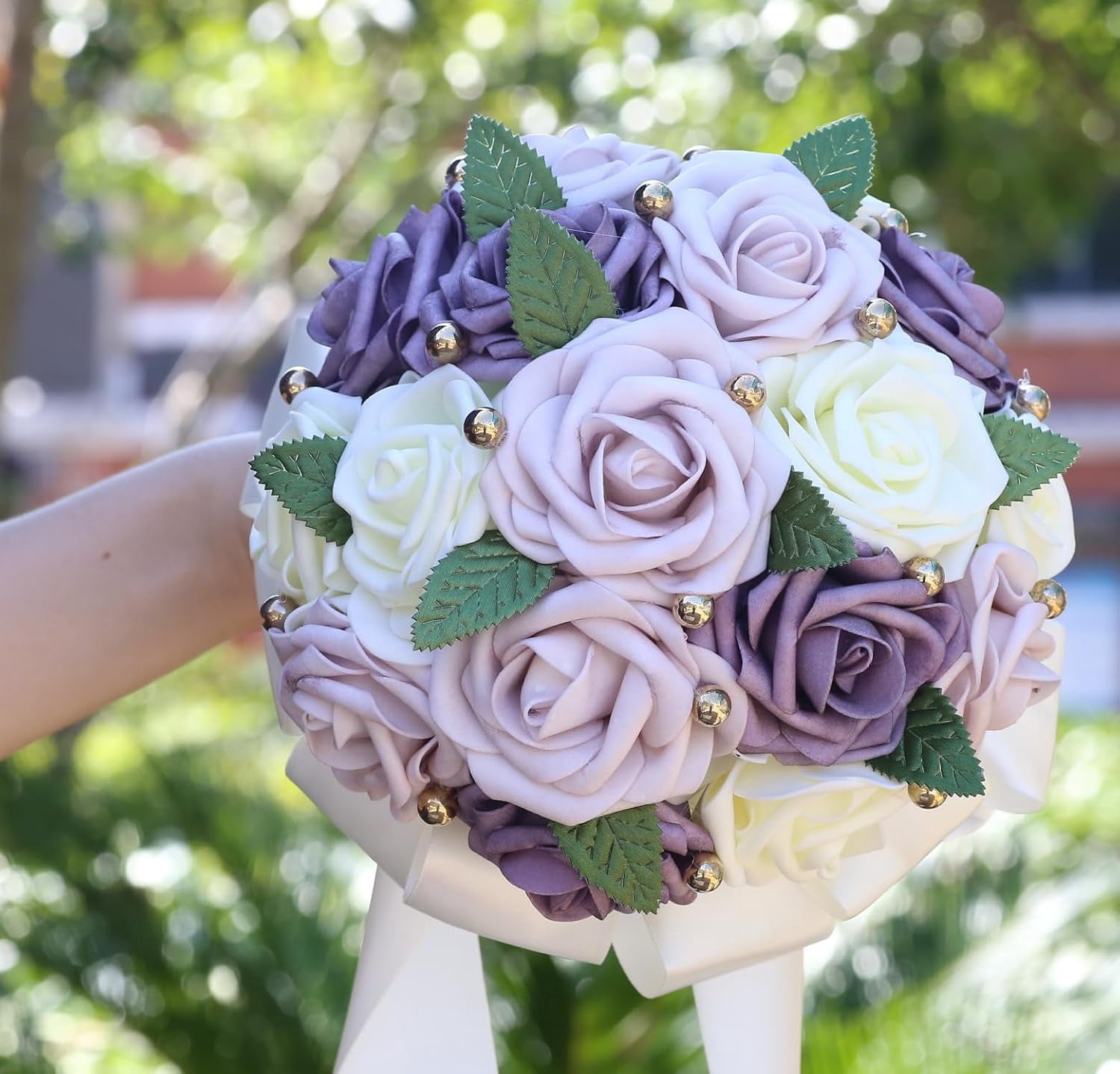 UUGHWW-Handmade Wedding Bouquet Artificial PE Rose Bride Bridesmaid ...