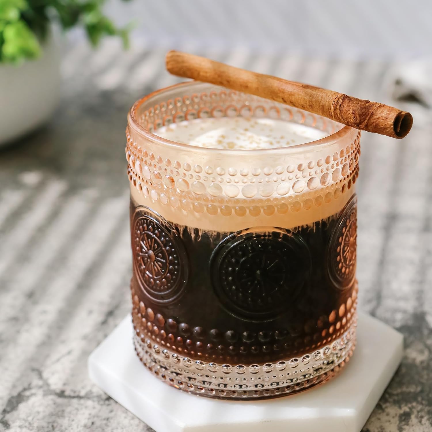 UUGHWW-Hobnail Beaded Floral Rose Gold Drinking Glasses Set of 6, (10 ...