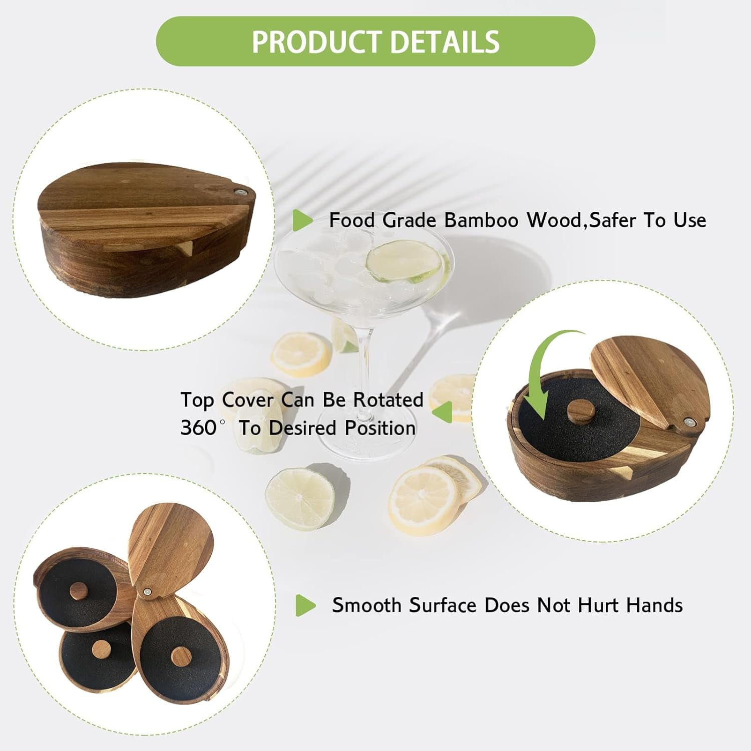 UUGHWW-Margarita Salt Rimmer Set, 3 Tier Bar Glass Rimmer Brown Bamboo ...