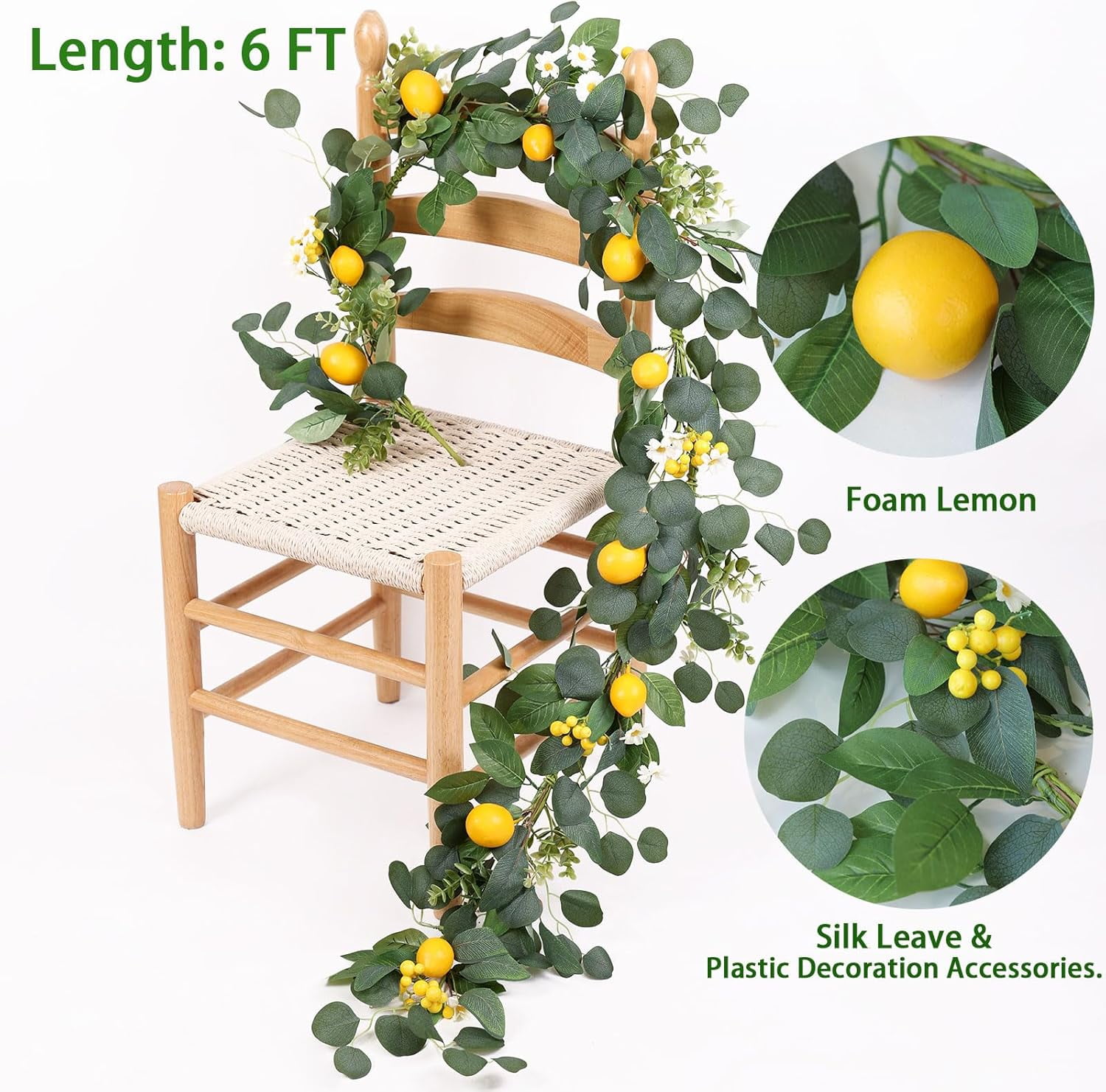 UUGHWW-Mizii Artificial Lemon Garland 6FT Fake Fruit Lemons Garland ...