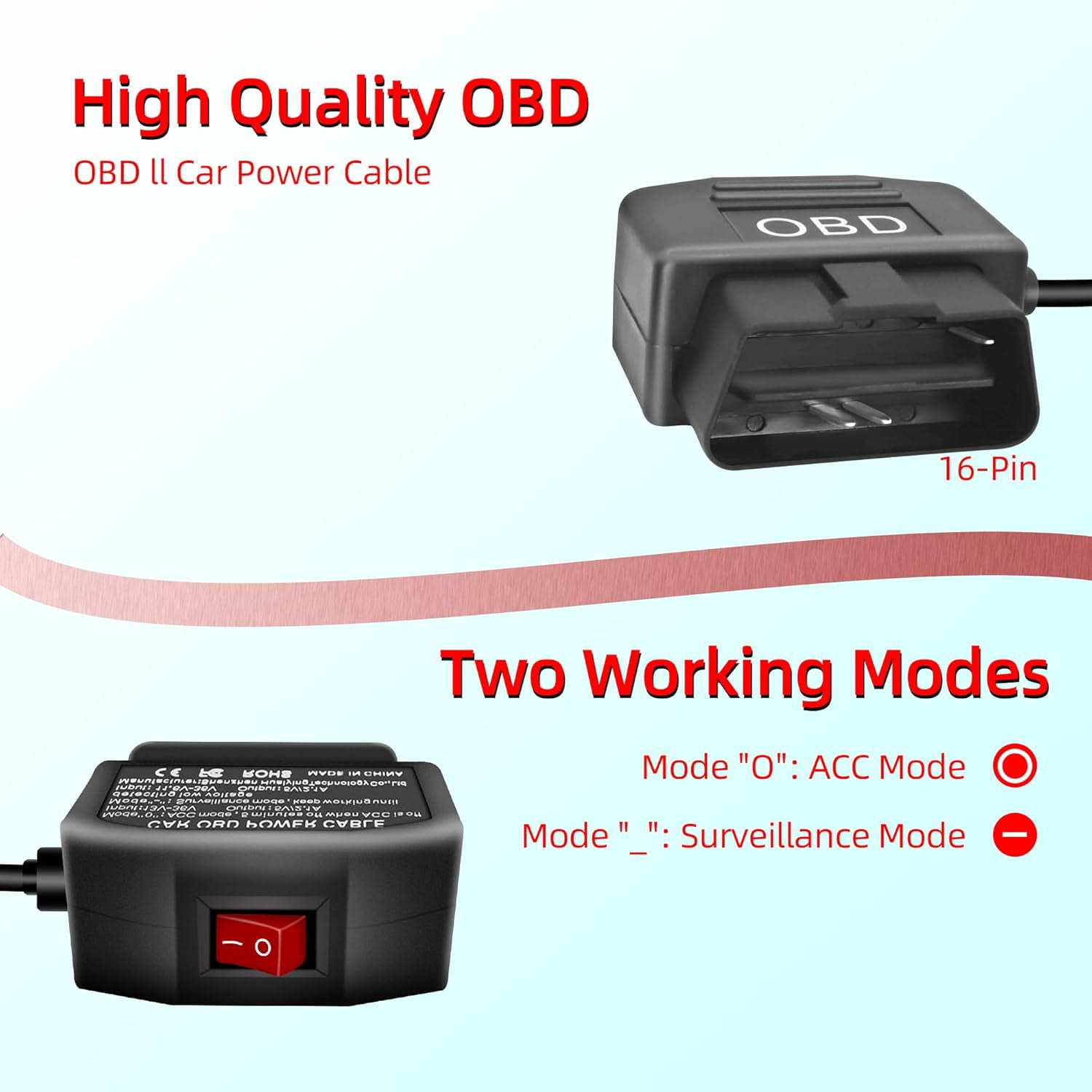 UUGHWW-OBD Power Cable for Dash Camera, USB C OBD2 Dash Cam Power Cable ...